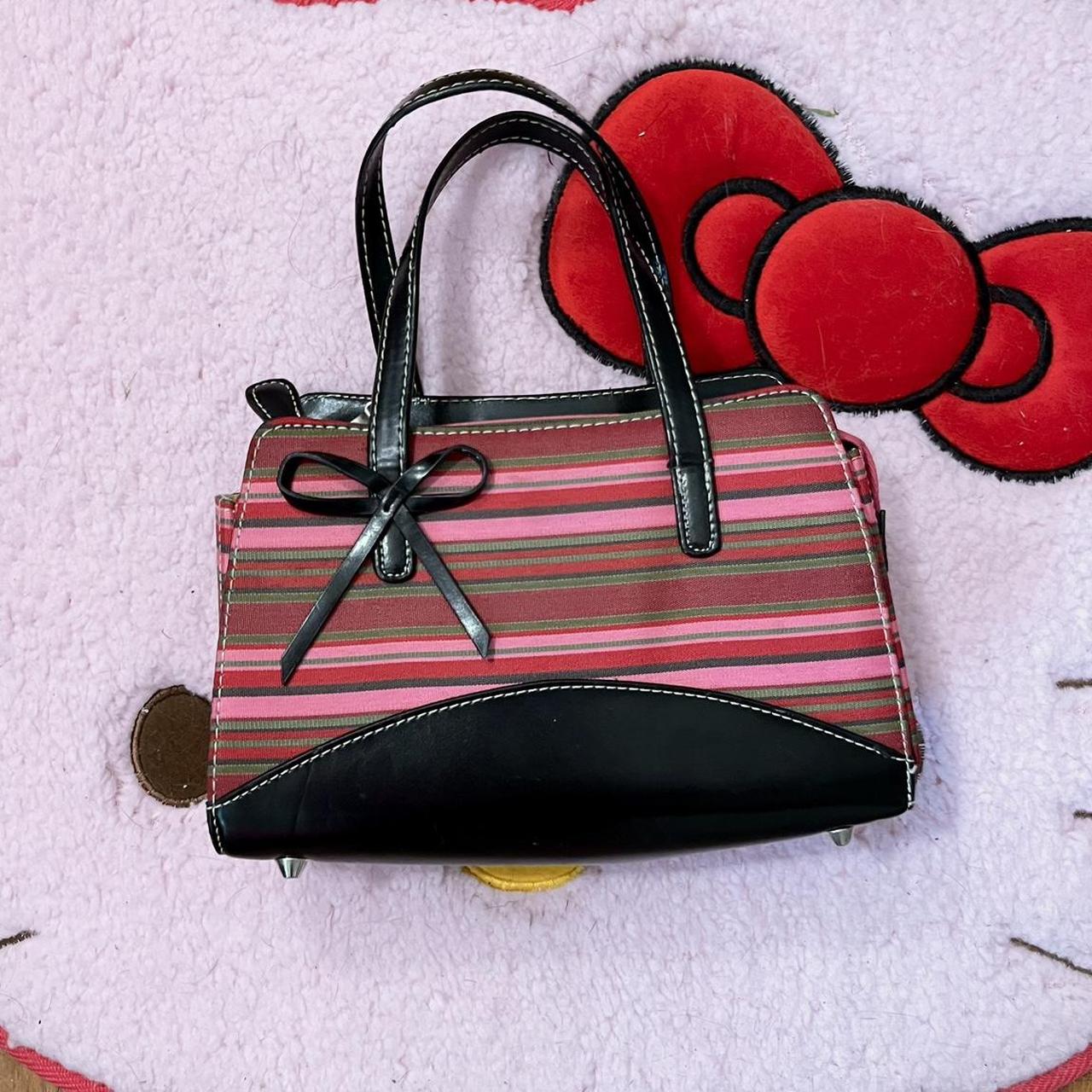 Y2K Vintage Bow Striped Pink Hand Bag ˚ ୨୧ ˚₊... - Depop