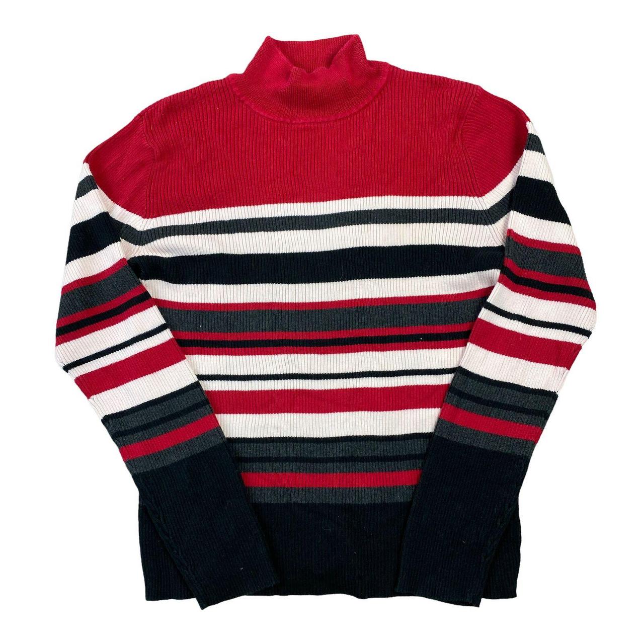 Striped Red Knit Jumper Croft & Barrow Mock Neck... - Depop