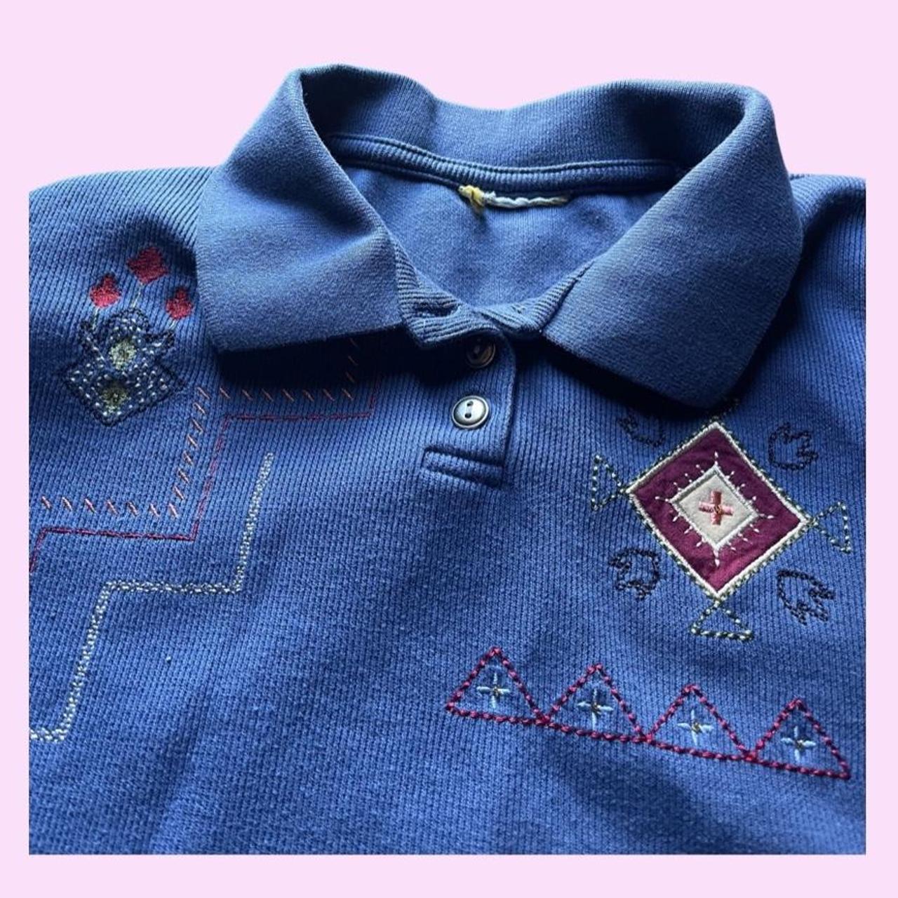 The cutest blue stitched sweater! 3 buttons on... - Depop