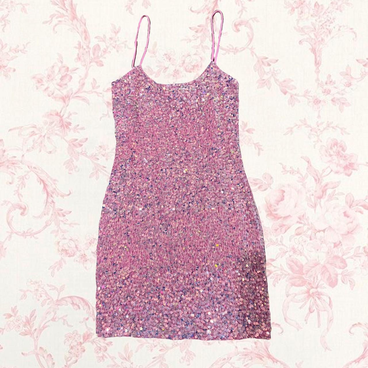 Lucy in the Sky pink sequin dress size small fits... - Depop