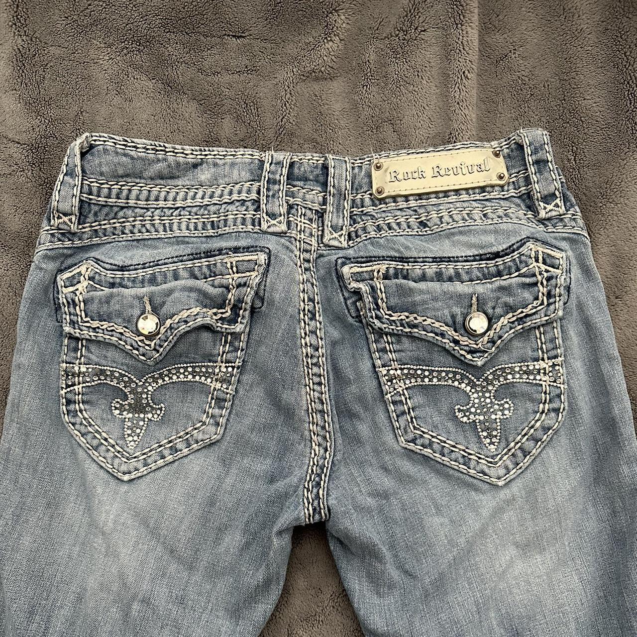 Low waisted y2k Rock Revival Scarlett bootcut jeans... - Depop