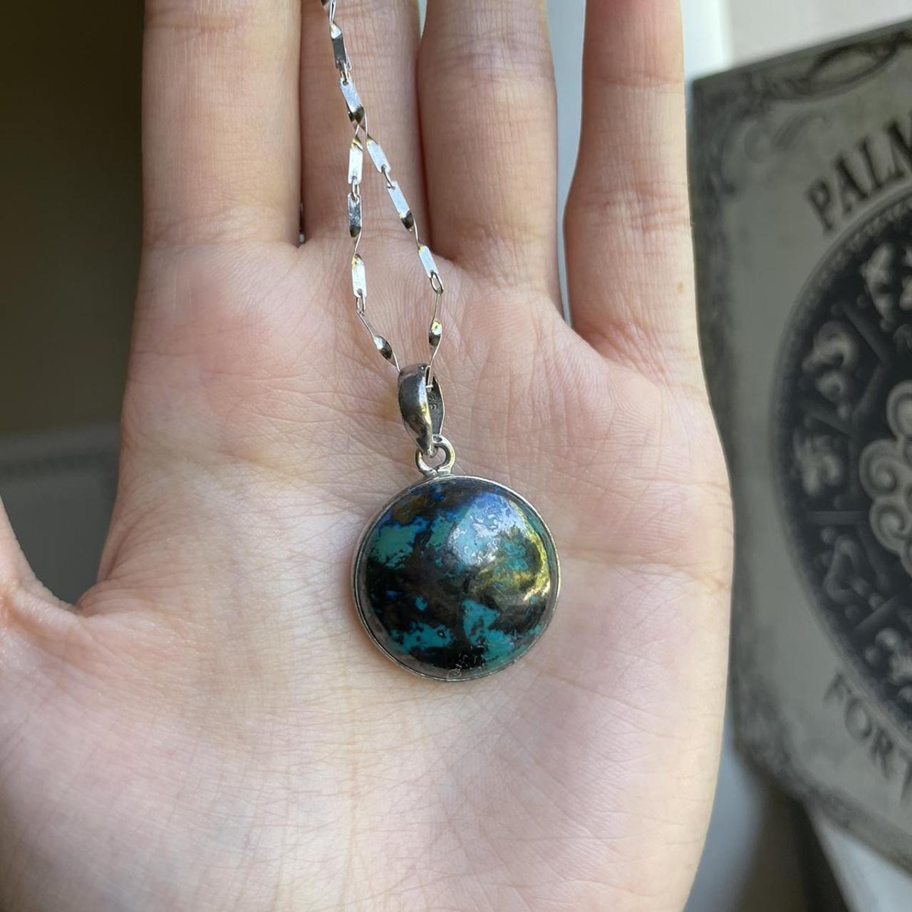 Chrysocolla Shattuckite Lovellite 925 Silver Pendant... - Depop