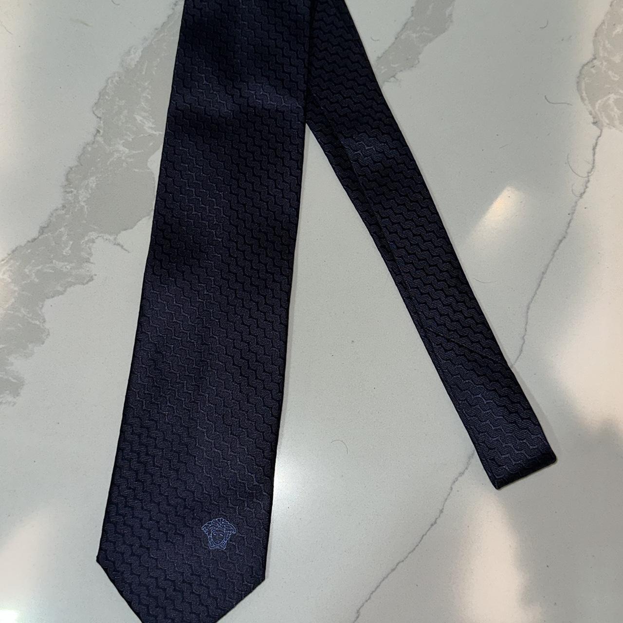 Men’s Versace Tie - Dark Blue w Small Light blue... - Depop