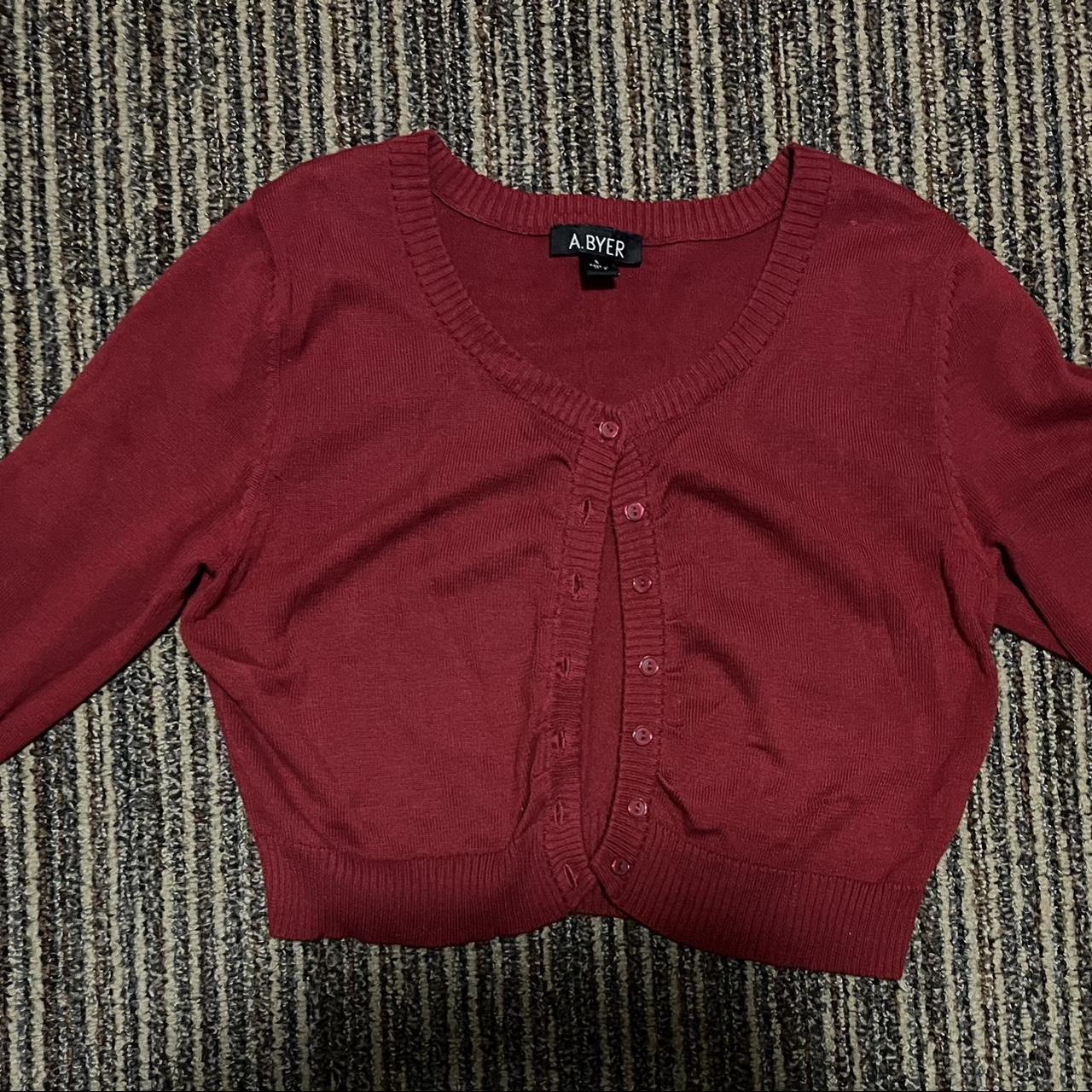 Wine/ burgundy mini cardigan - Depop