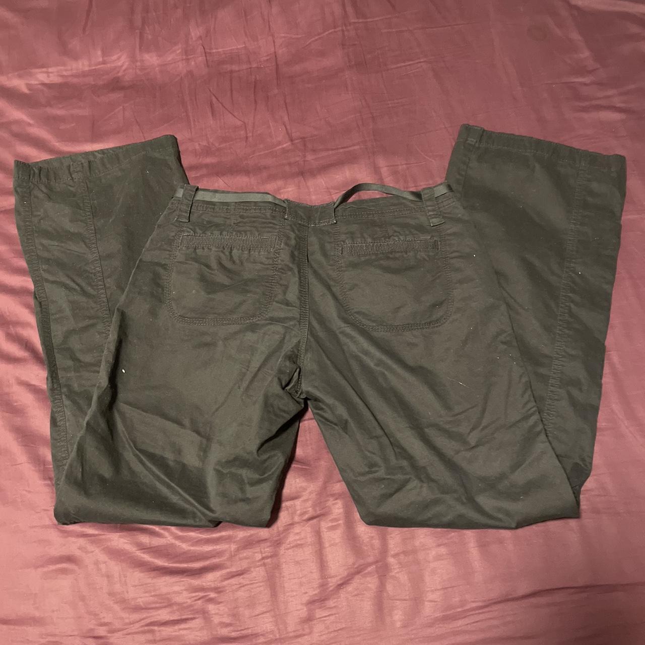 Low rise black cargo pants with tie Size: 6 #goth... | Depop