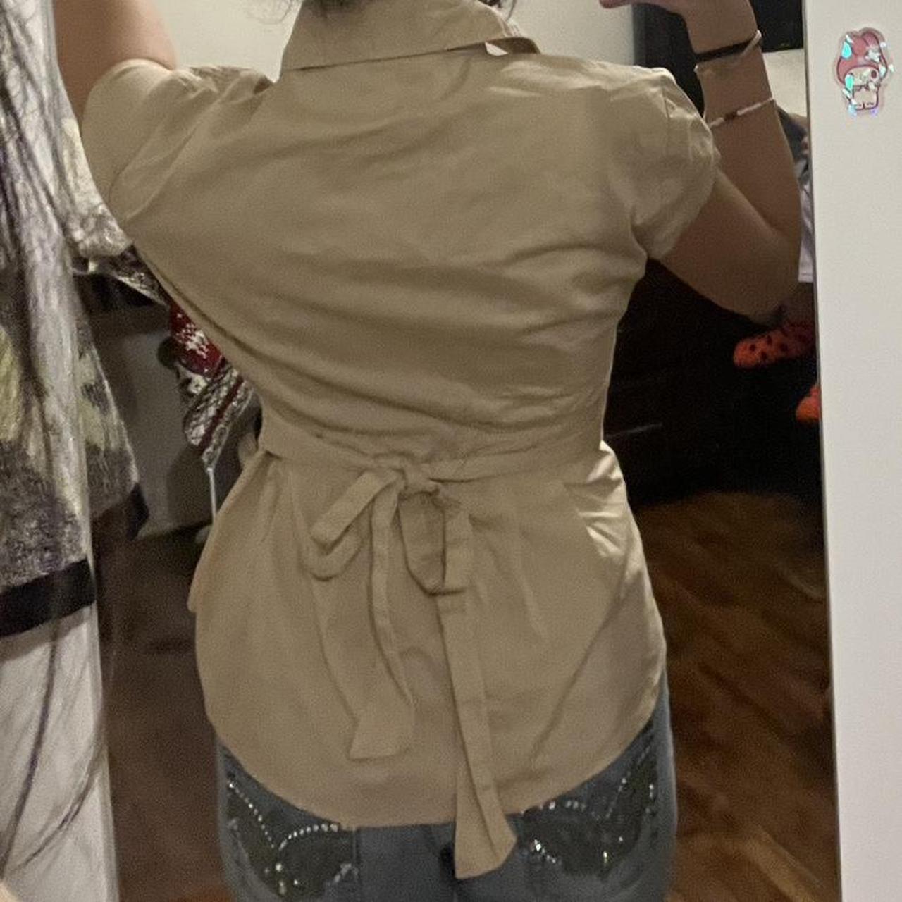 y2k tan button up shirt 💗 women’s size xs... - Depop