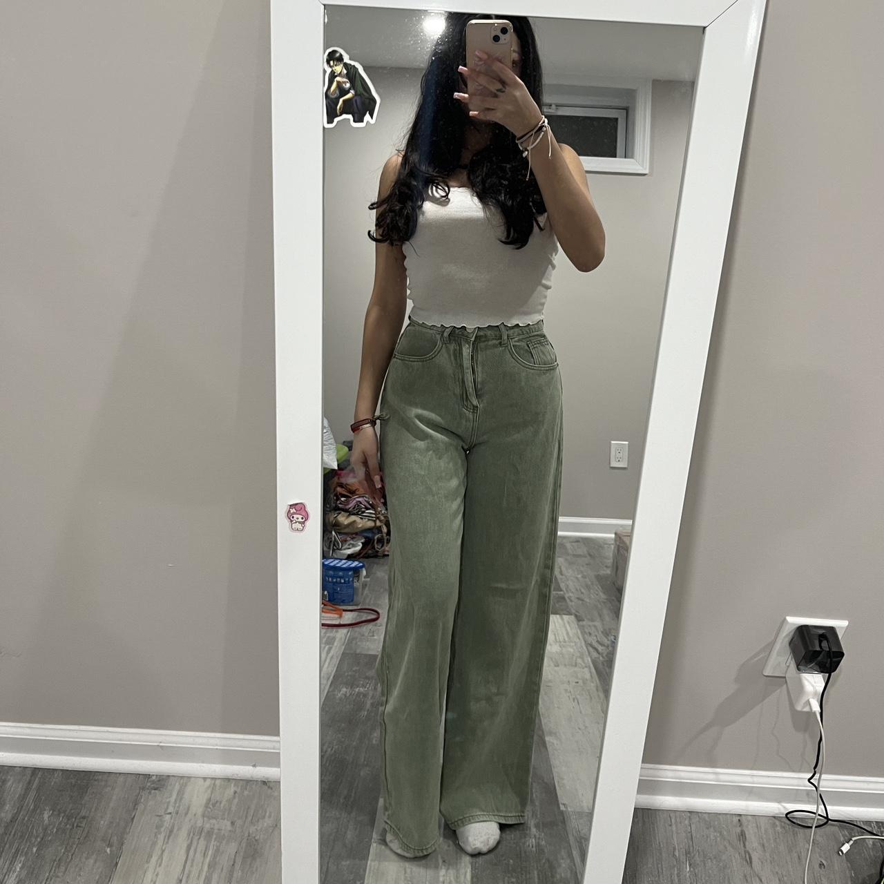 Green wide leg jeans 💗 Can be worn high rise and low... - Depop