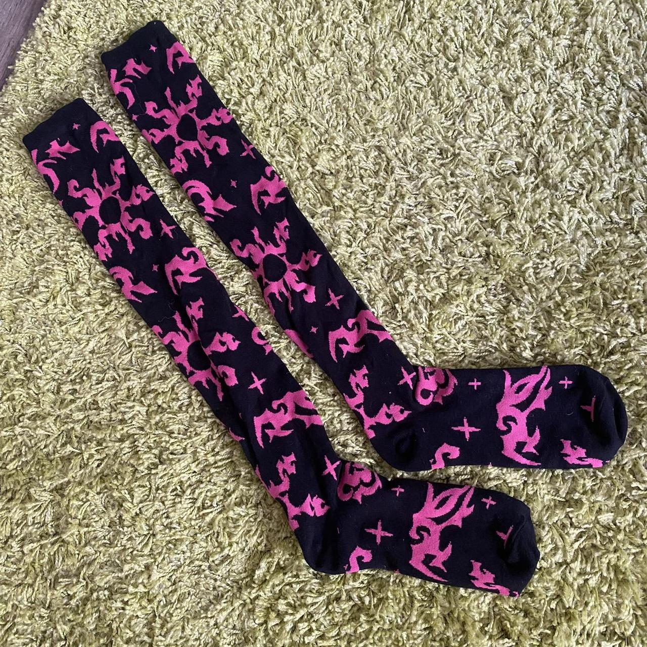 Dollskill Thigh High Socks 🧦 Pink / Black One size - Depop