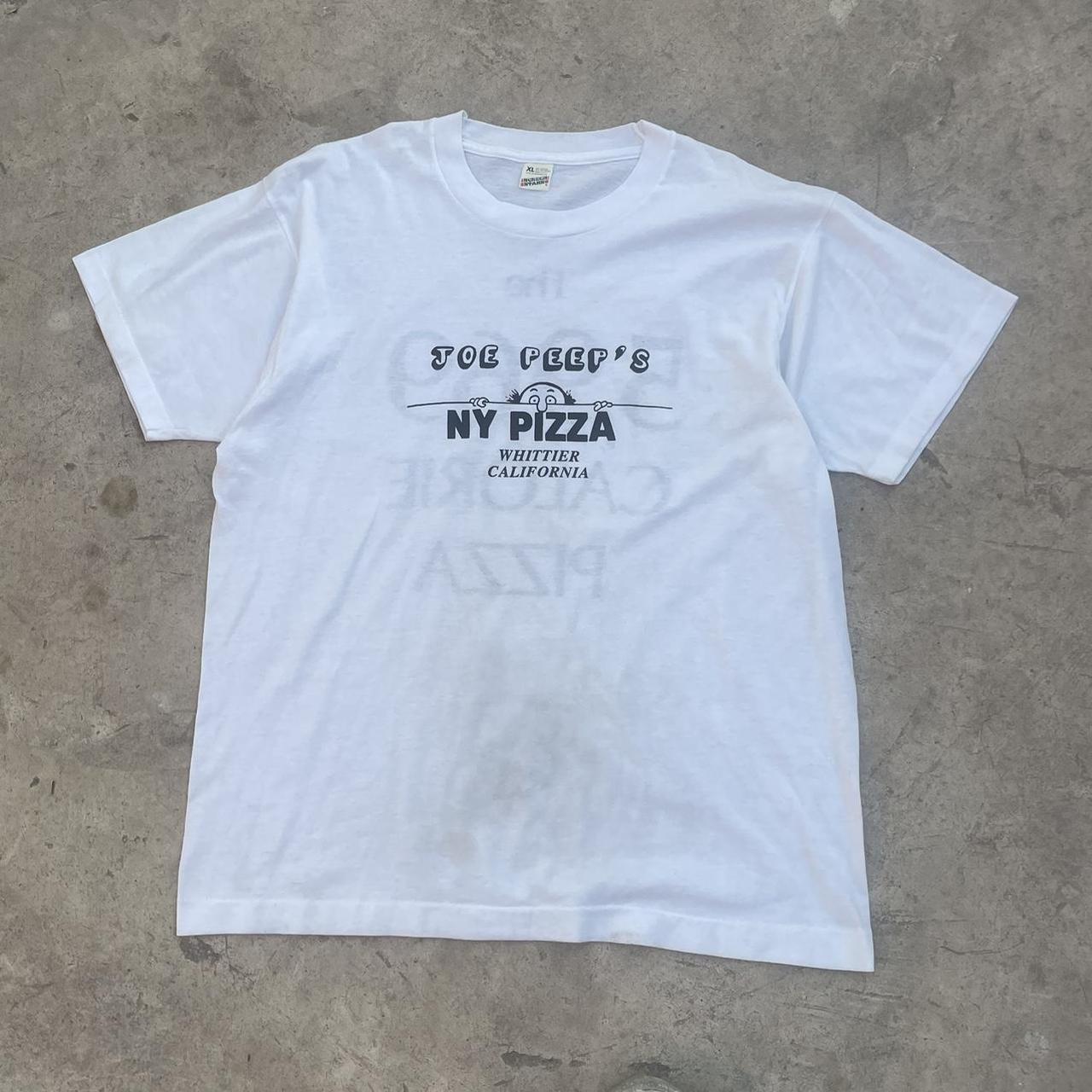 White vintage Joe Peeps NY Pizza Whittier California... - Depop