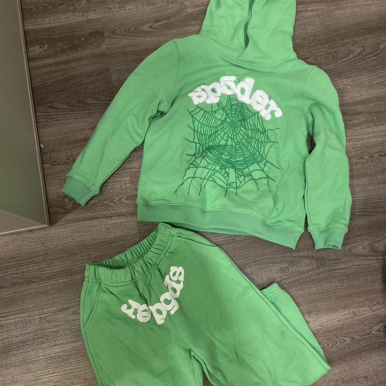 sp5der worldwide KIDS tracksuit 💚💚🕷️🕷️🕸️🕸️ size small &... - Depop