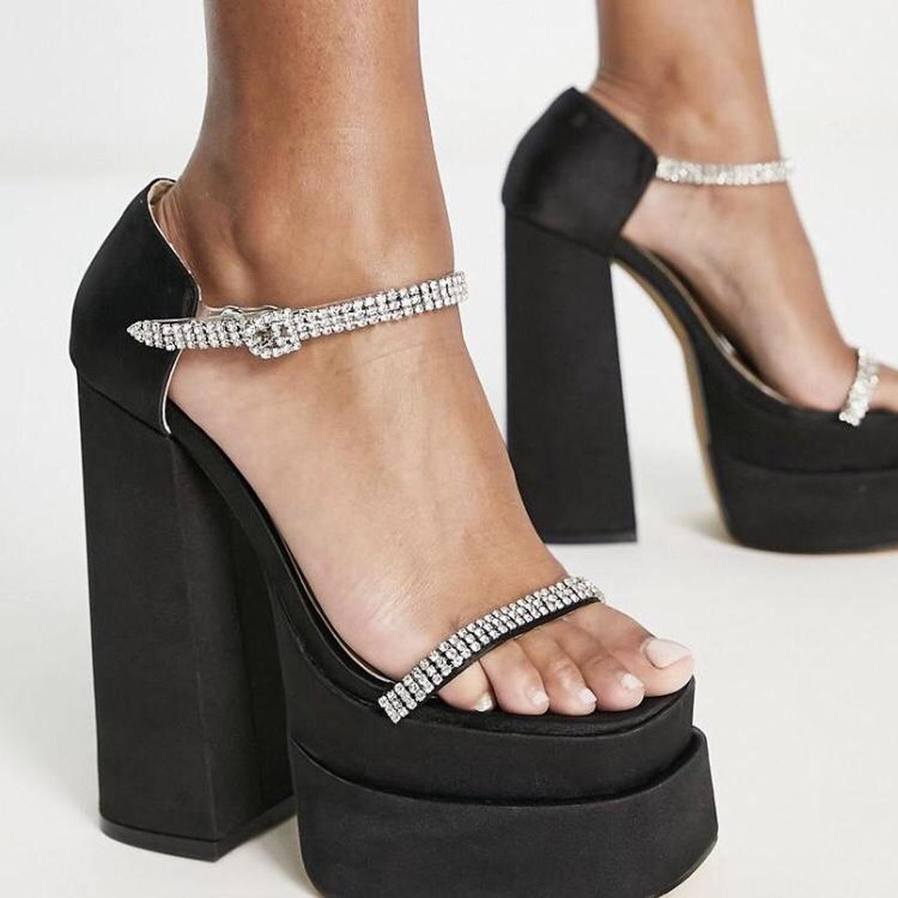 Ego penny platform heels black diamanté straps uk 4... - Depop