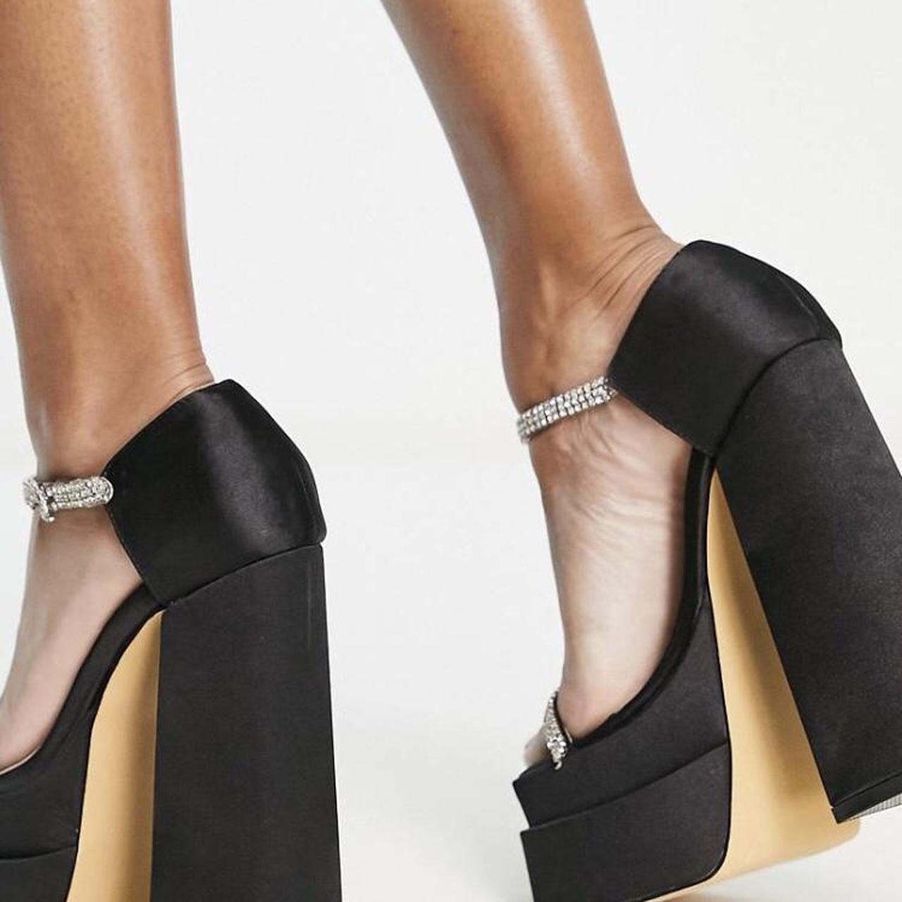 Ego penny platform heels black diamanté straps uk 4... - Depop