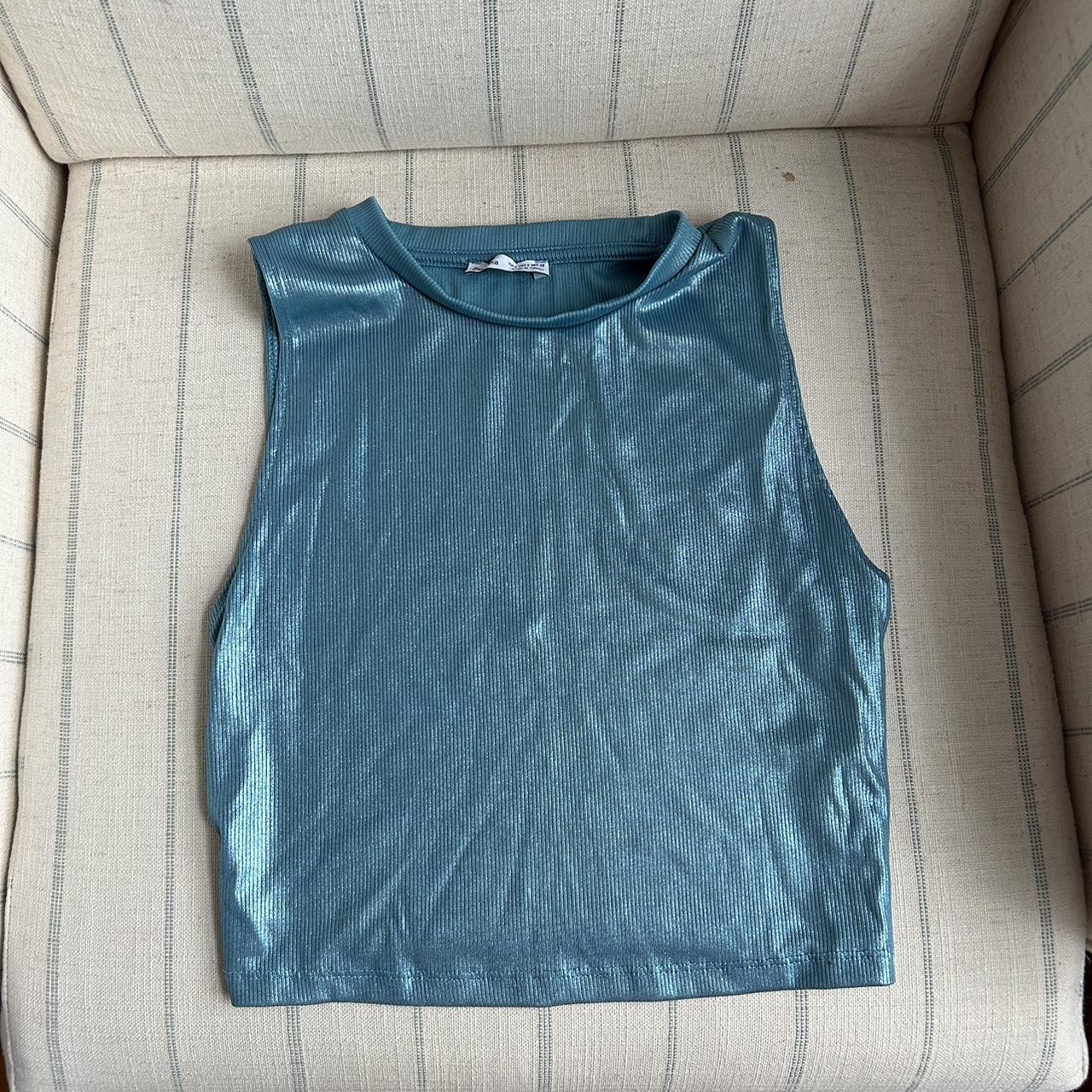 Bershka metallic blue top size Small, last pic for... - Depop