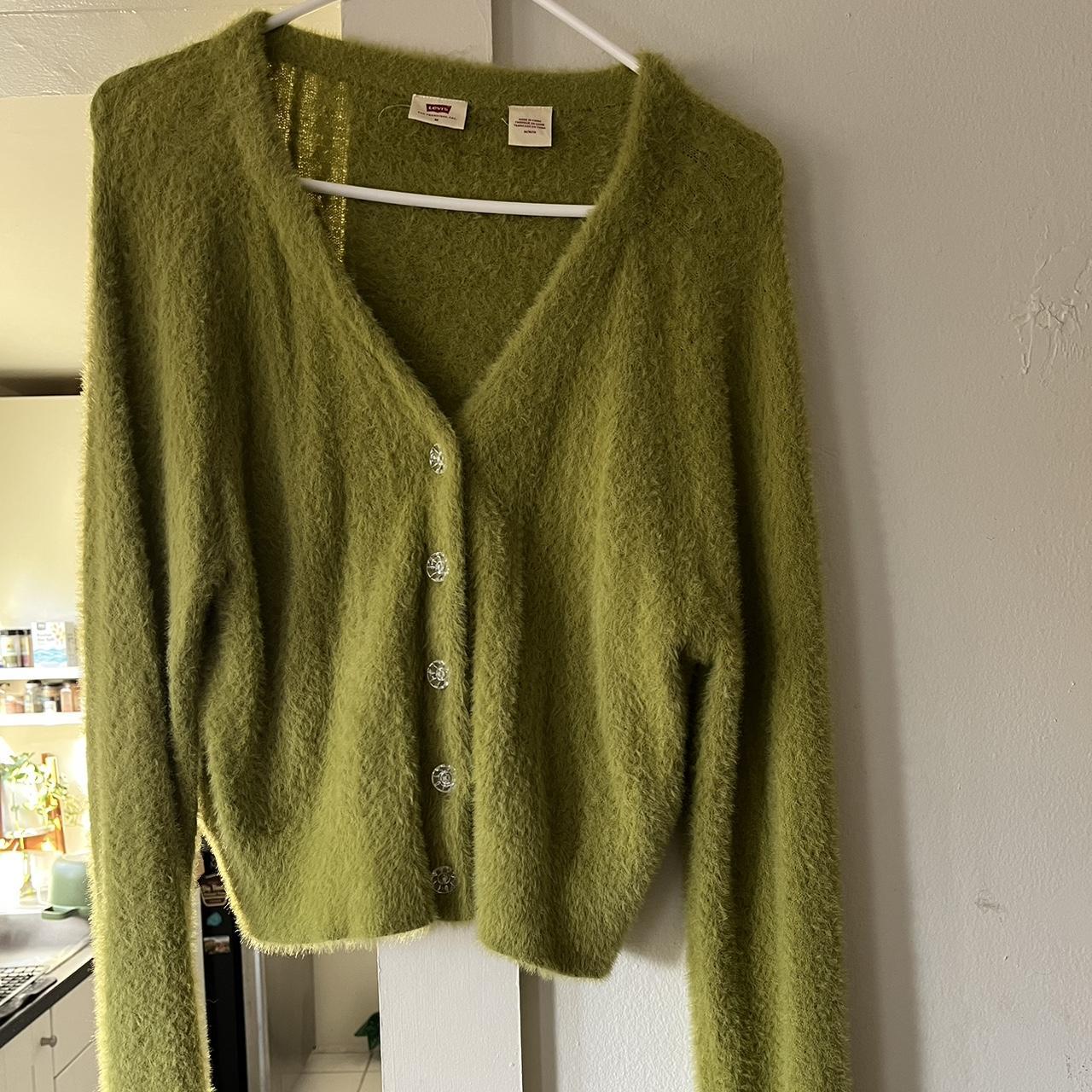 Levi’s fuzzy green cardigan—SO soft and cozy.... - Depop