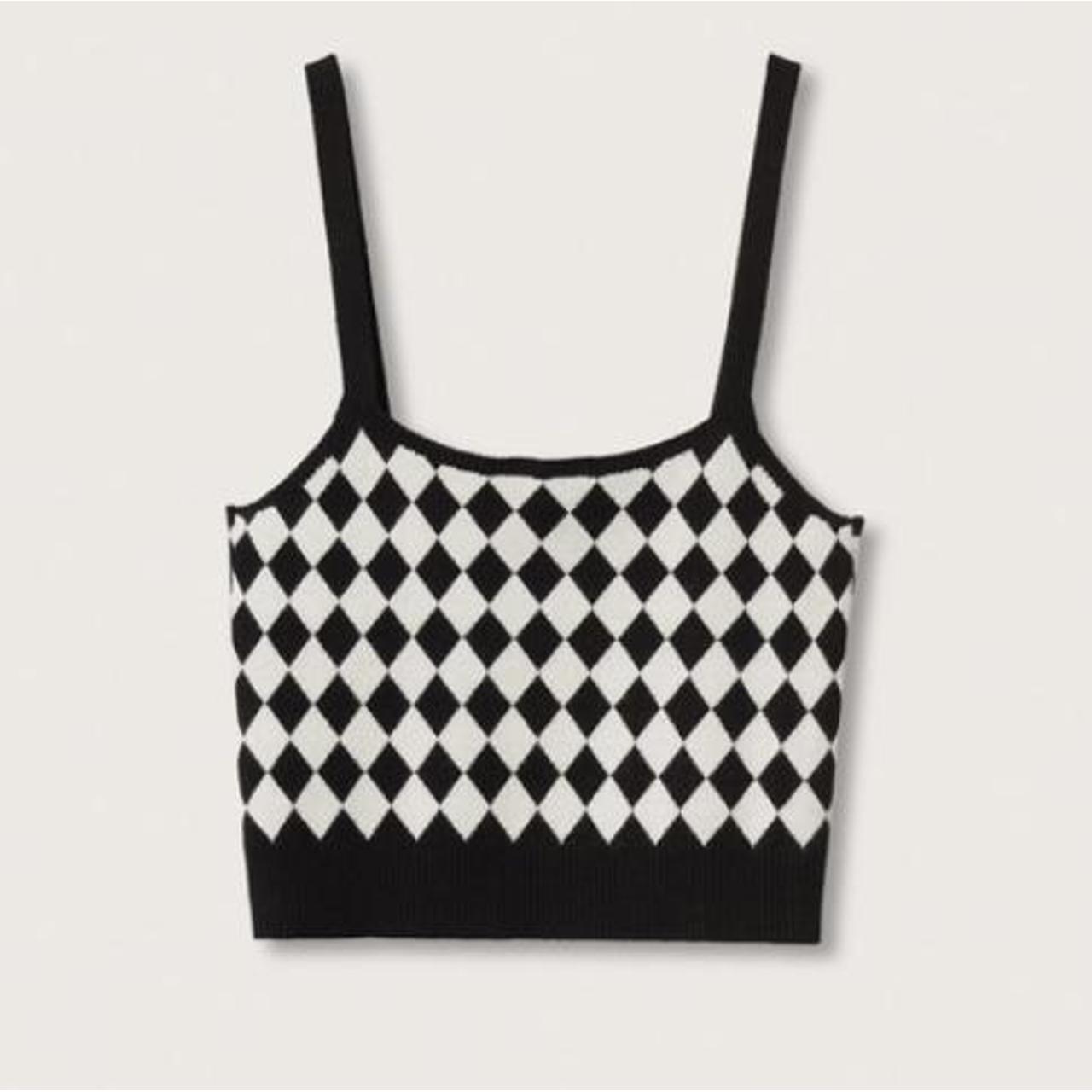 Mango black and white check woollen tank top. Unworn... - Depop