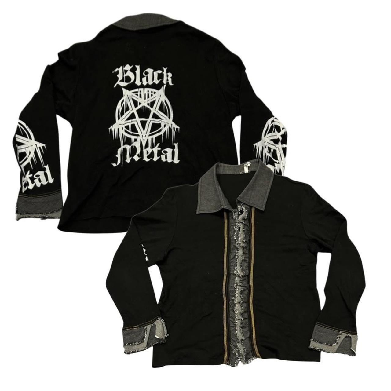 Custom Upcycled Punk Black Metal Distressed Denim... - Depop