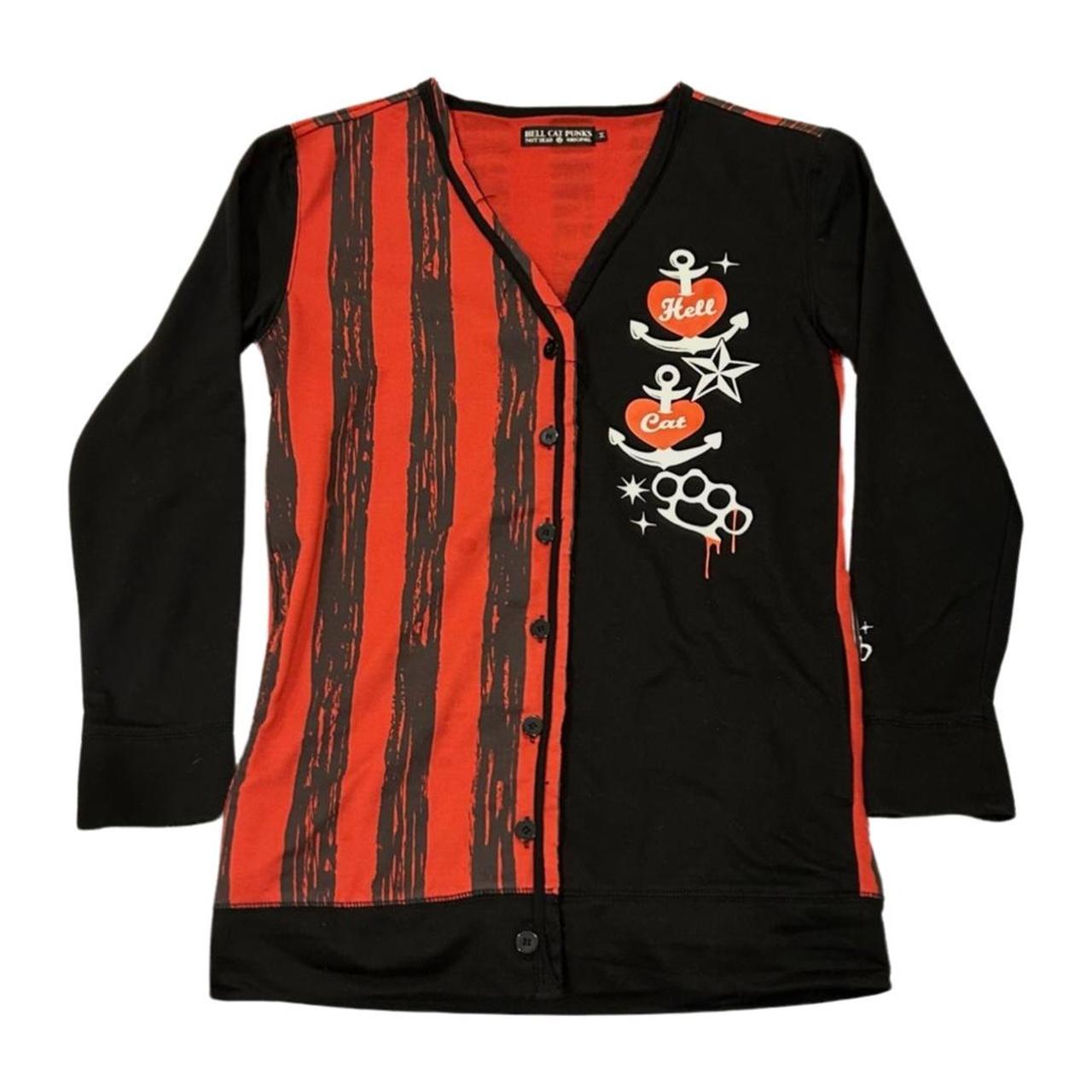 Hell Cat Punks Emo/VKei Red+Black Long Cardigan... - Depop
