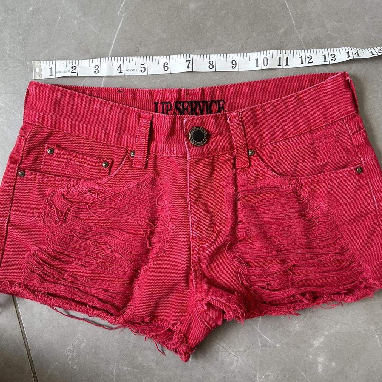 Red Scene Girl Super Distressed Denim Mini Shorts... - Depop