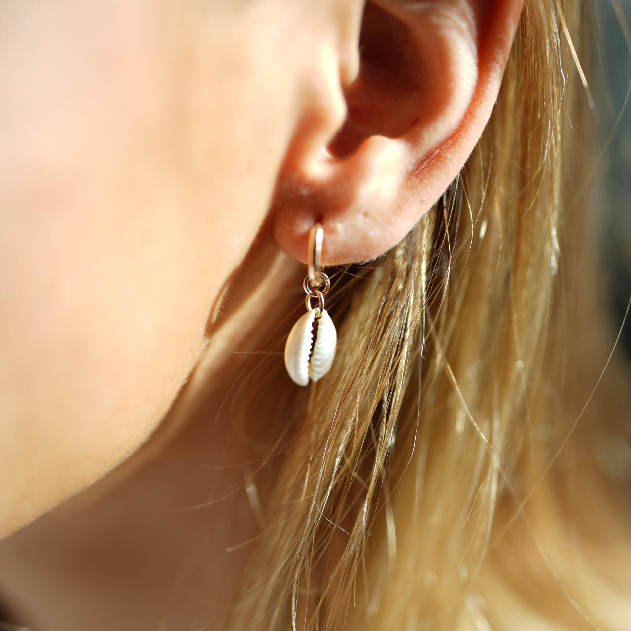 cowrie shell hoop earrings beachy, timeless, and... - Depop
