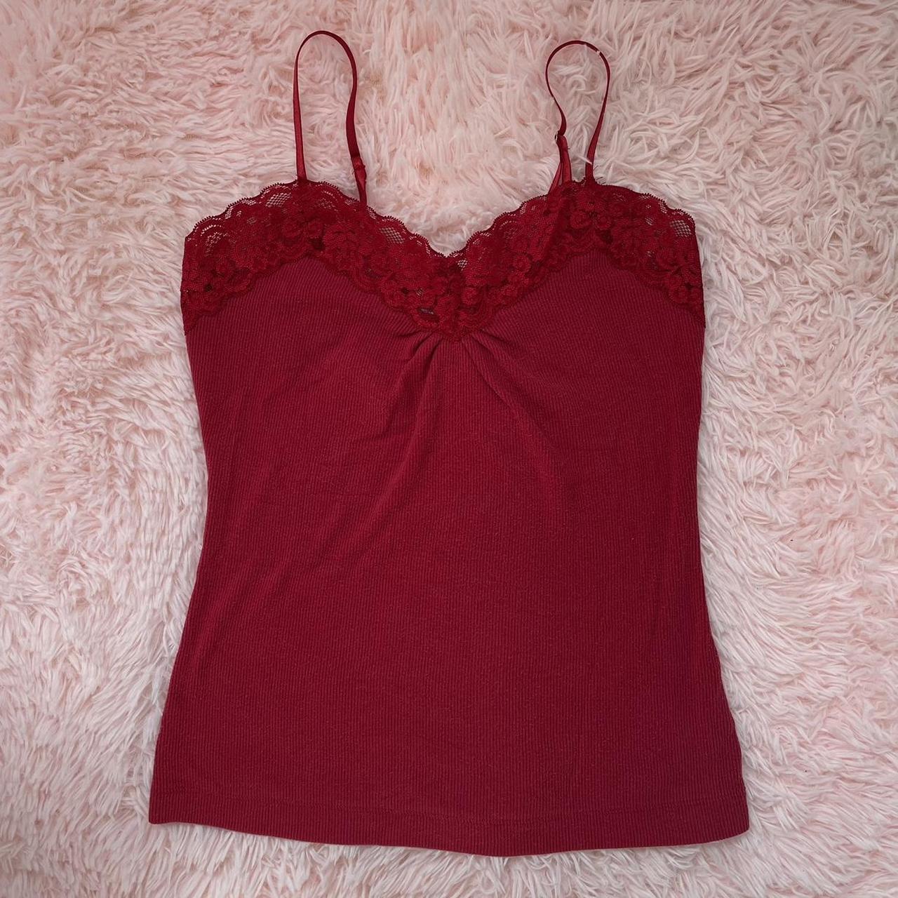 🌹 Red lace cami top Early 2000s style tank. Ruching... - Depop
