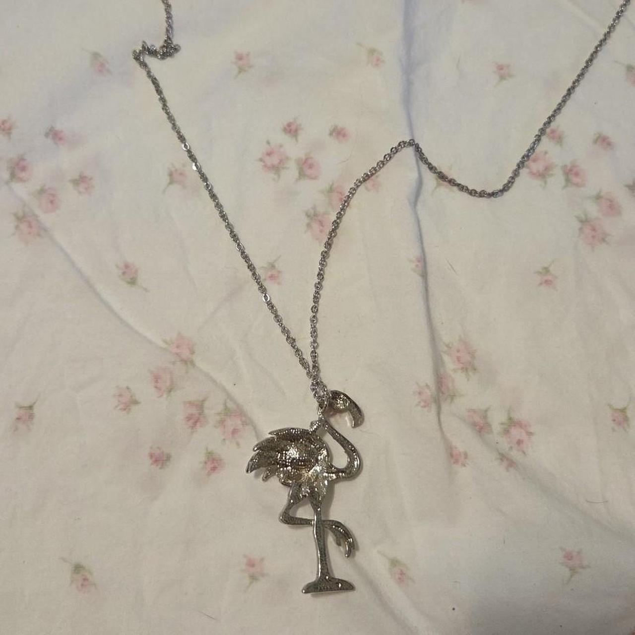 Pink flamingo rhinestone necklace pendent a on long... | Depop