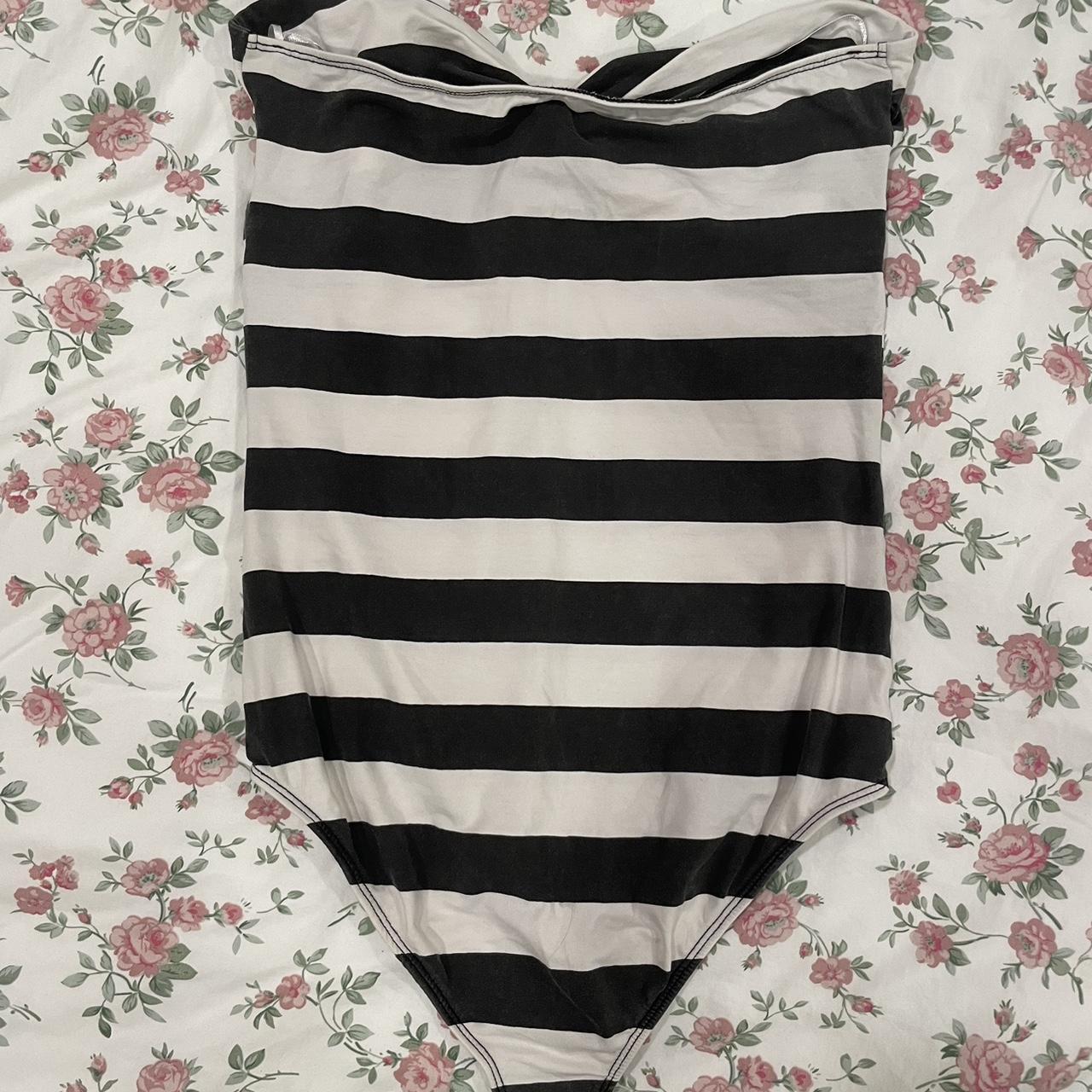 Black And White Striped Bodysuit Tube Top Soo Cute Depop