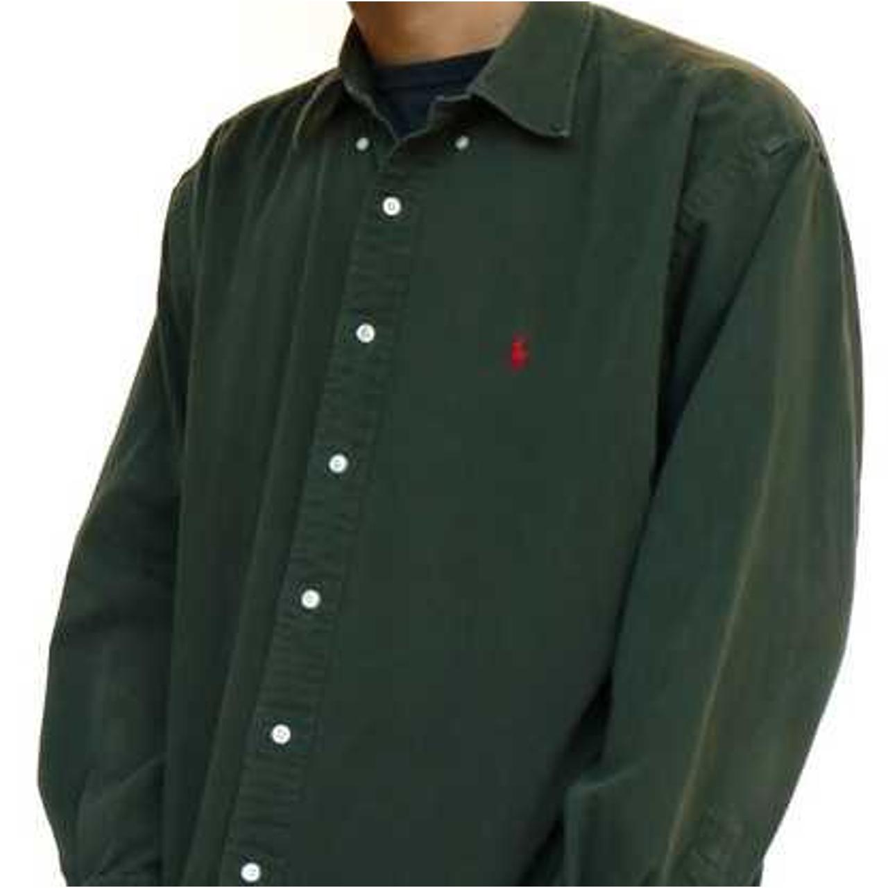Ralph lauren button up top Dark green color White... - Depop