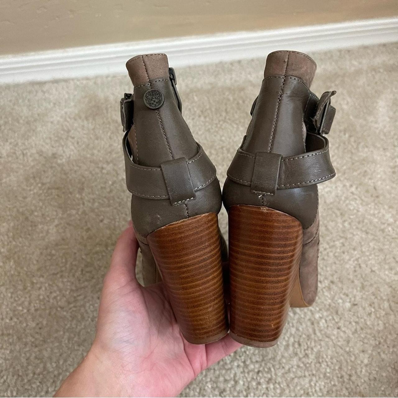 Brown peep toe booties Lace cut out design Buckle... | Depop