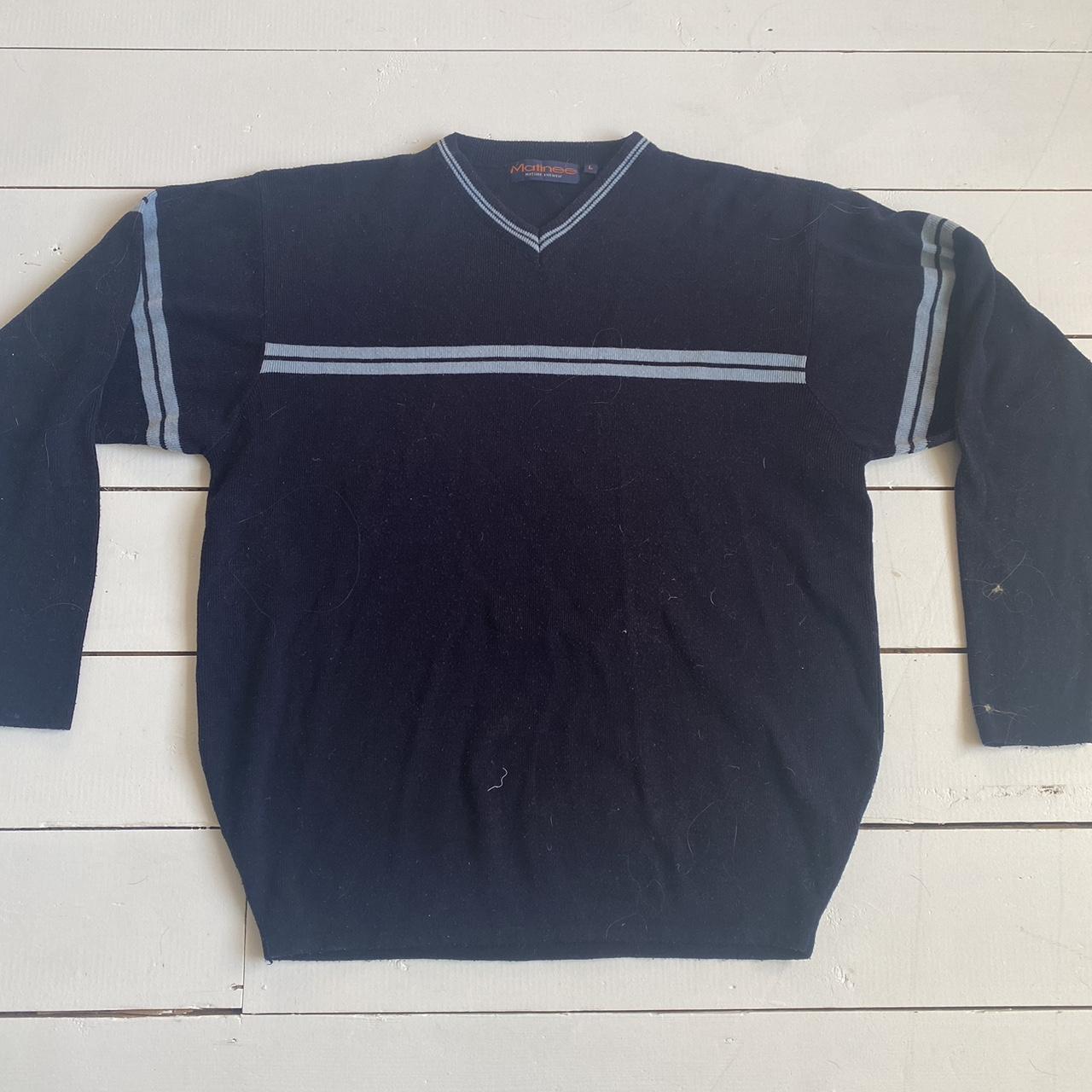 sick vintage oversized navy v neck jumper size... - Depop