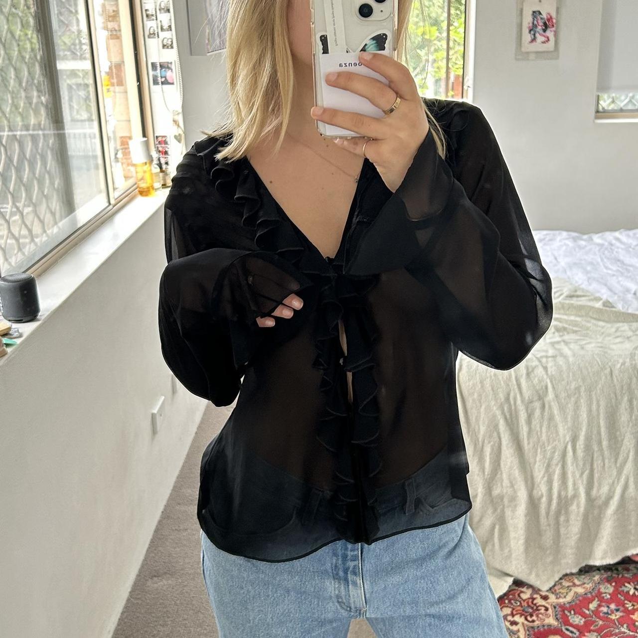 Sheer black shirt with frill detail! Sooo cute but... - Depop