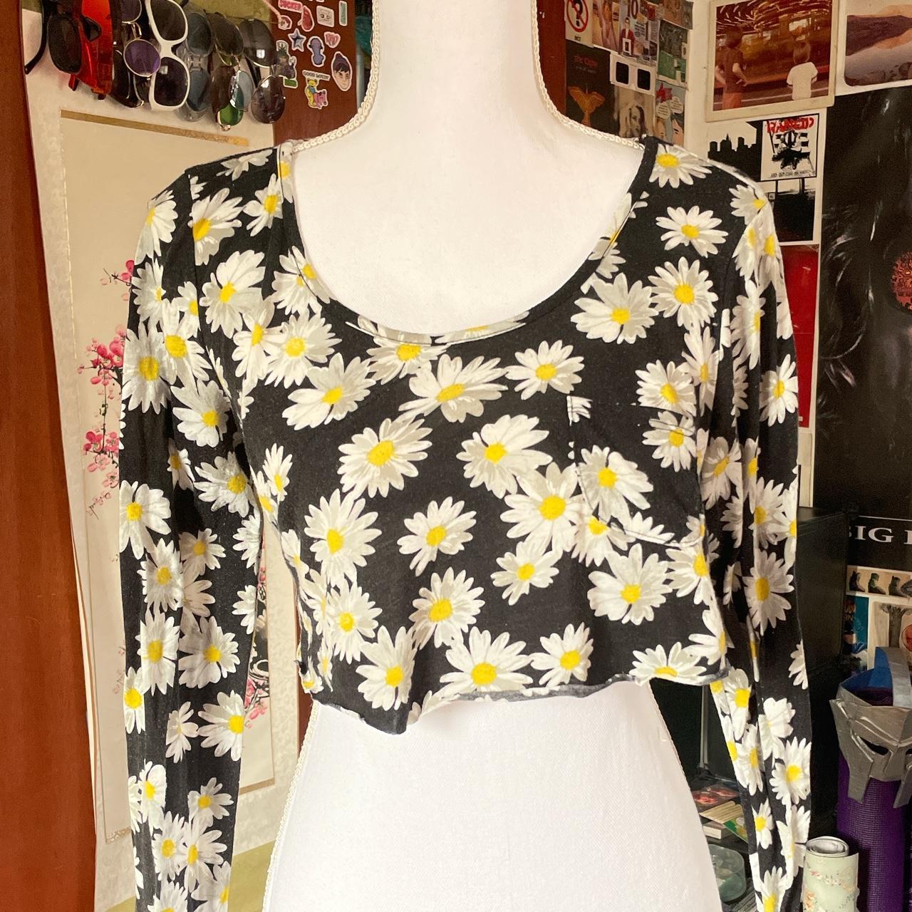 Rebellious one up cycled long sleeve cropped flower... - Depop