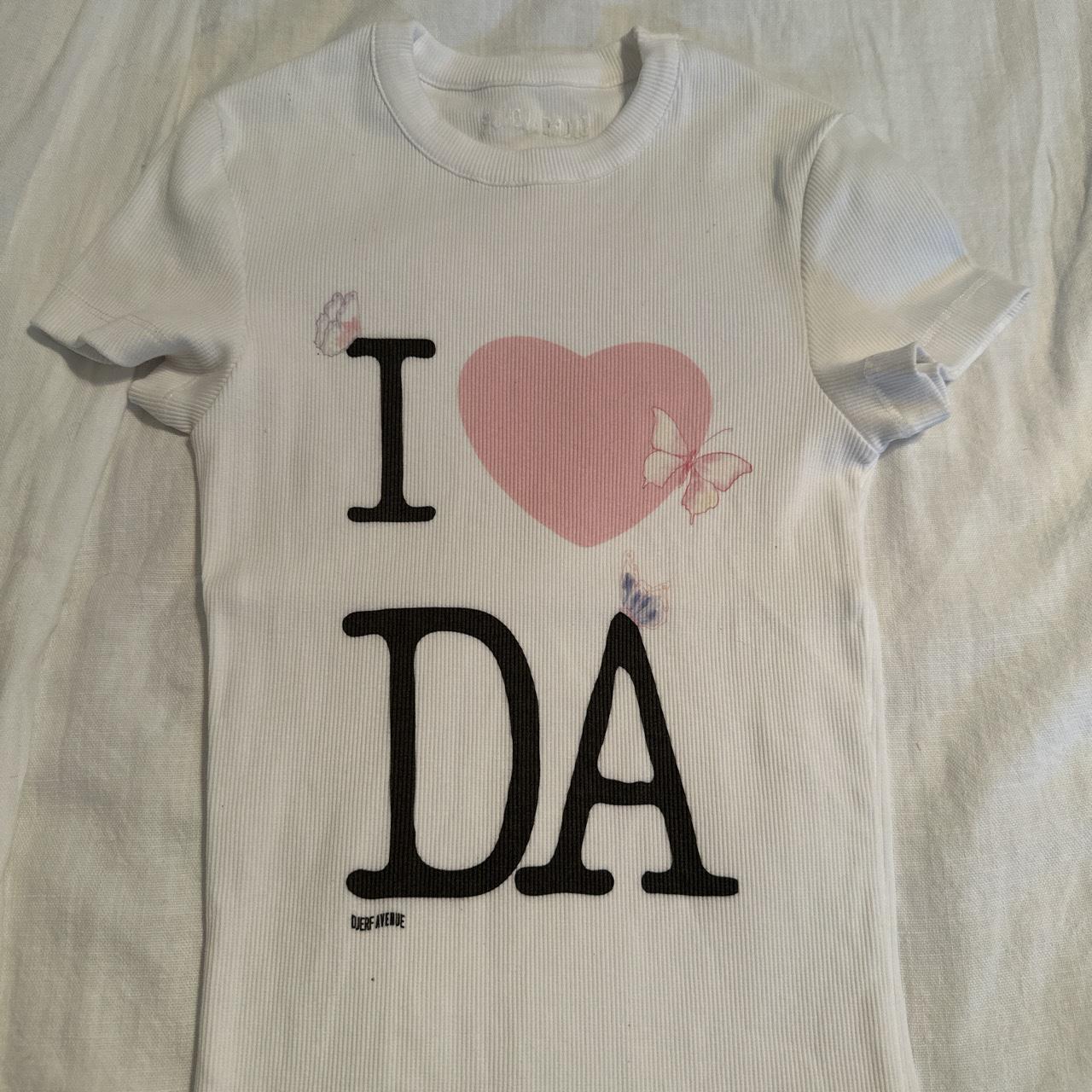 Djerf Ave I Love DA T-shirt size xxs washed once... - Depop