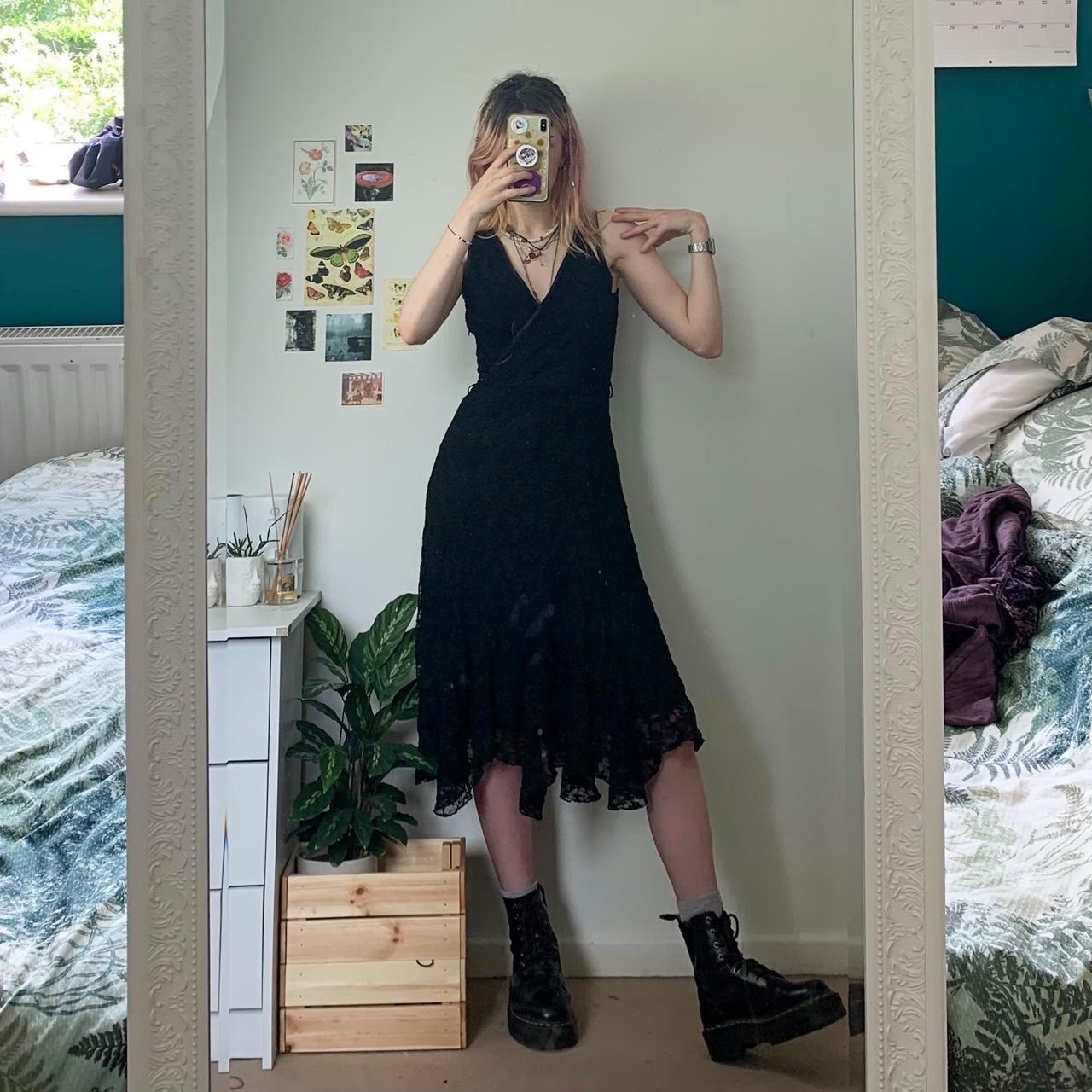 Gorgeous v neck lace gothic black sleeveless midi... - Depop