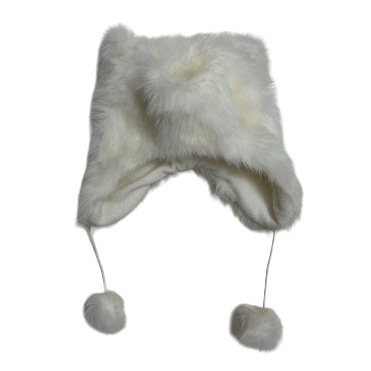fluffy white ear flap hat with pompoms #winterbimbo... - Depop