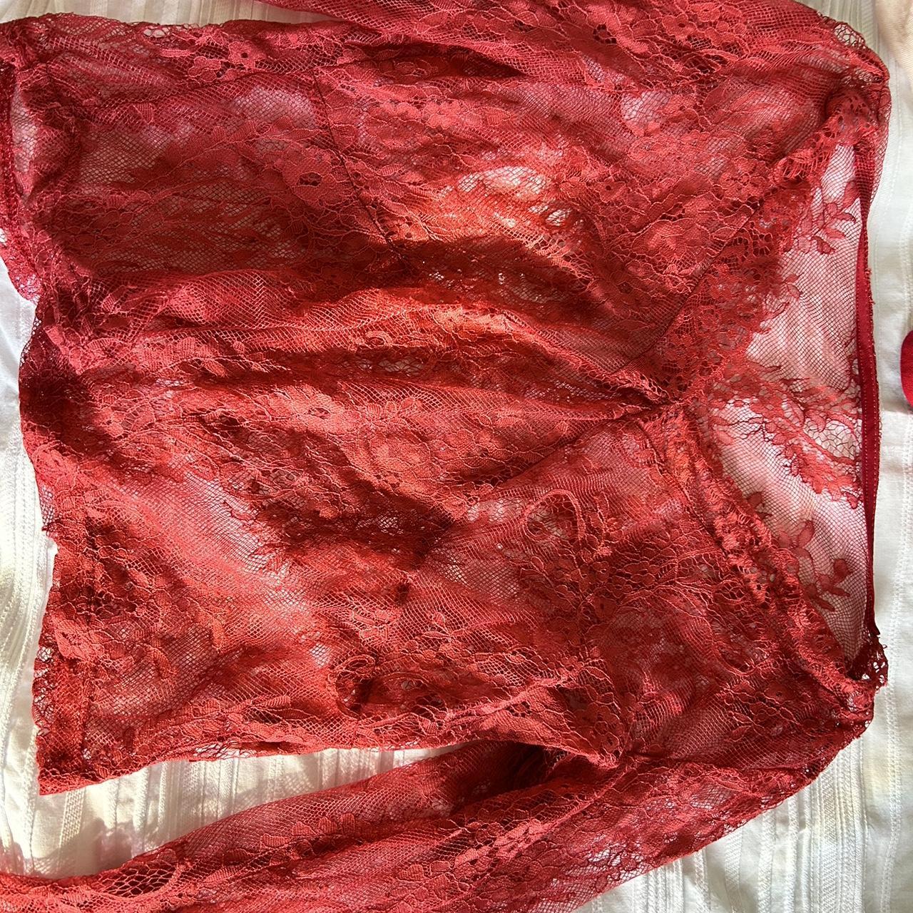 Red lace mesh top - Depop