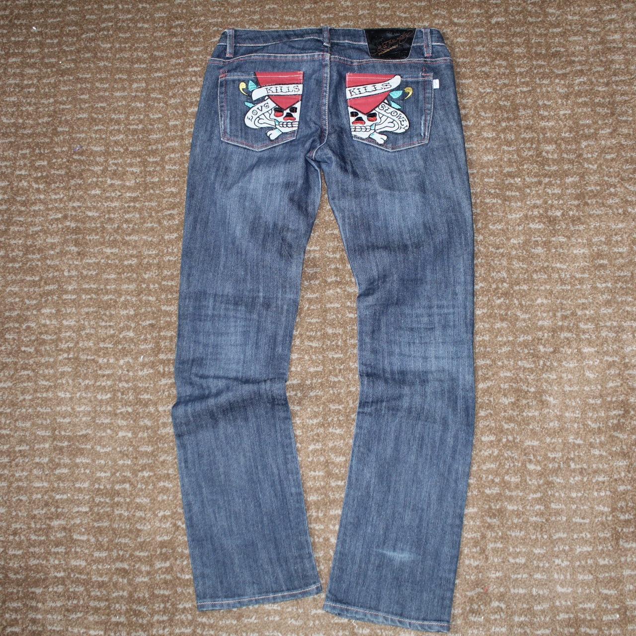 Ed Hardy Low Rise Jeans Light signs of use shown in... - Depop