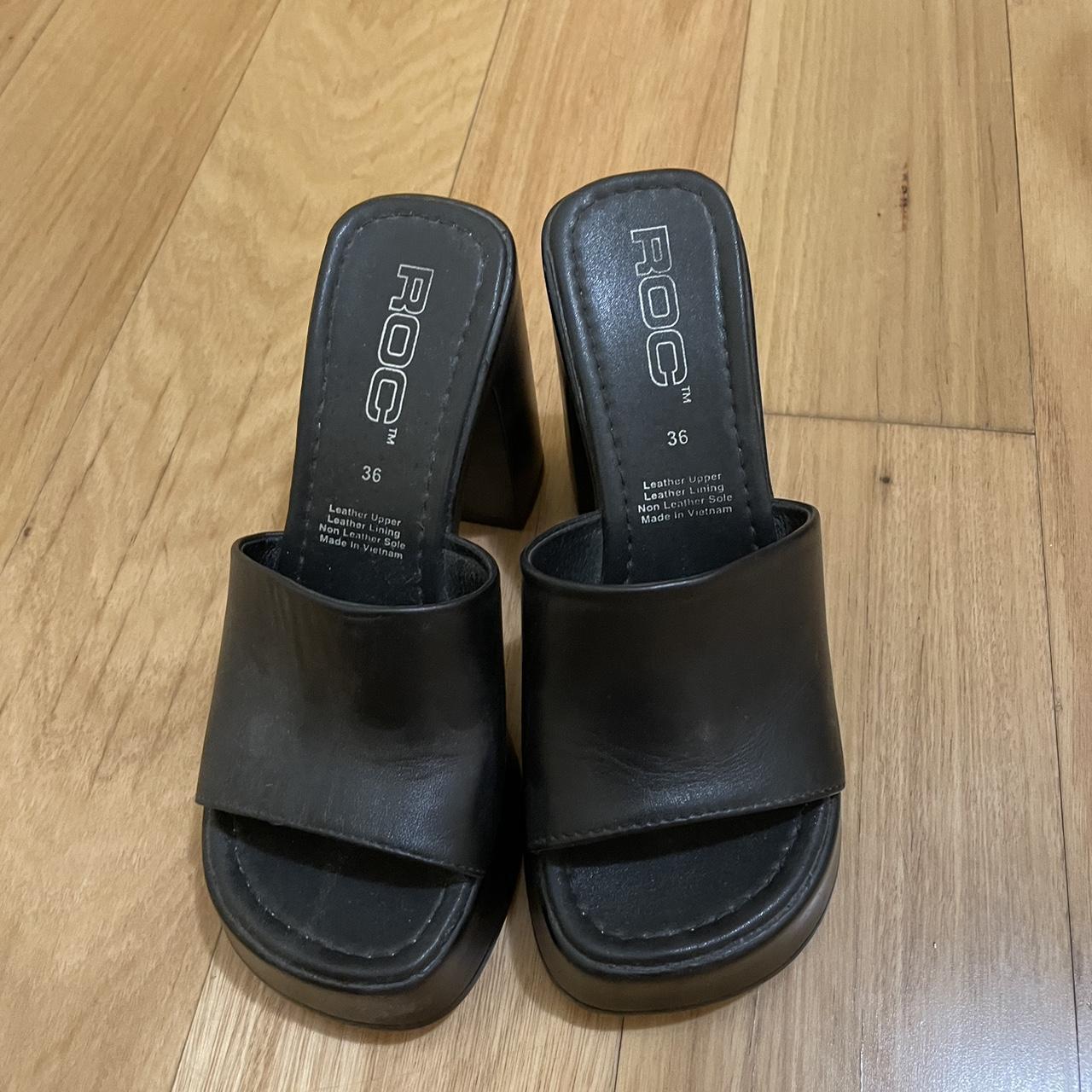 90s style ROC black leather platforms only worn a... - Depop