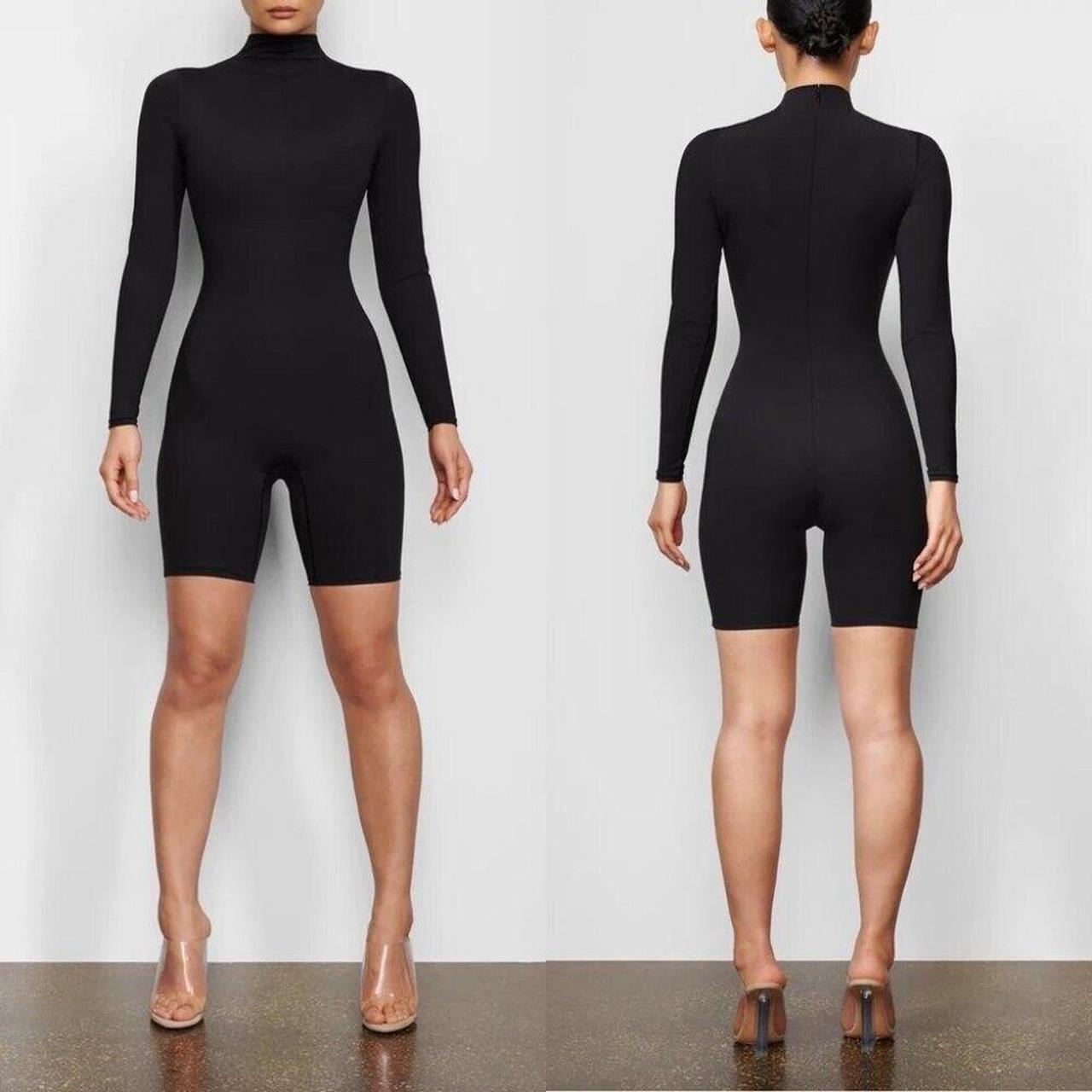 SKIMS all in one mid-thigh onesie Onyx... - Depop