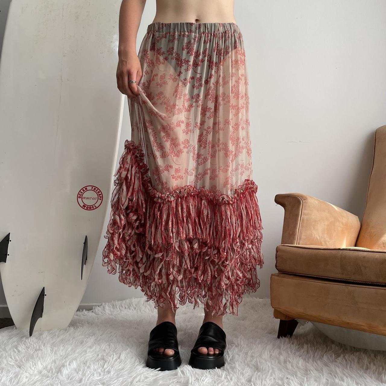 🌀suuuper cool sheer micro mesh skirt, made of a red... - Depop