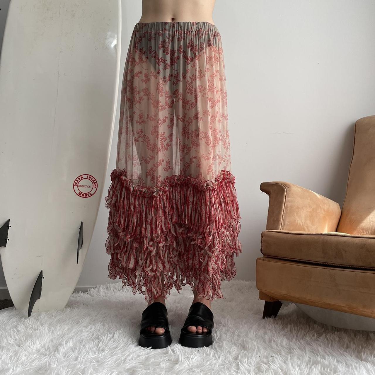🌀suuuper cool sheer micro mesh skirt, made of a red... - Depop