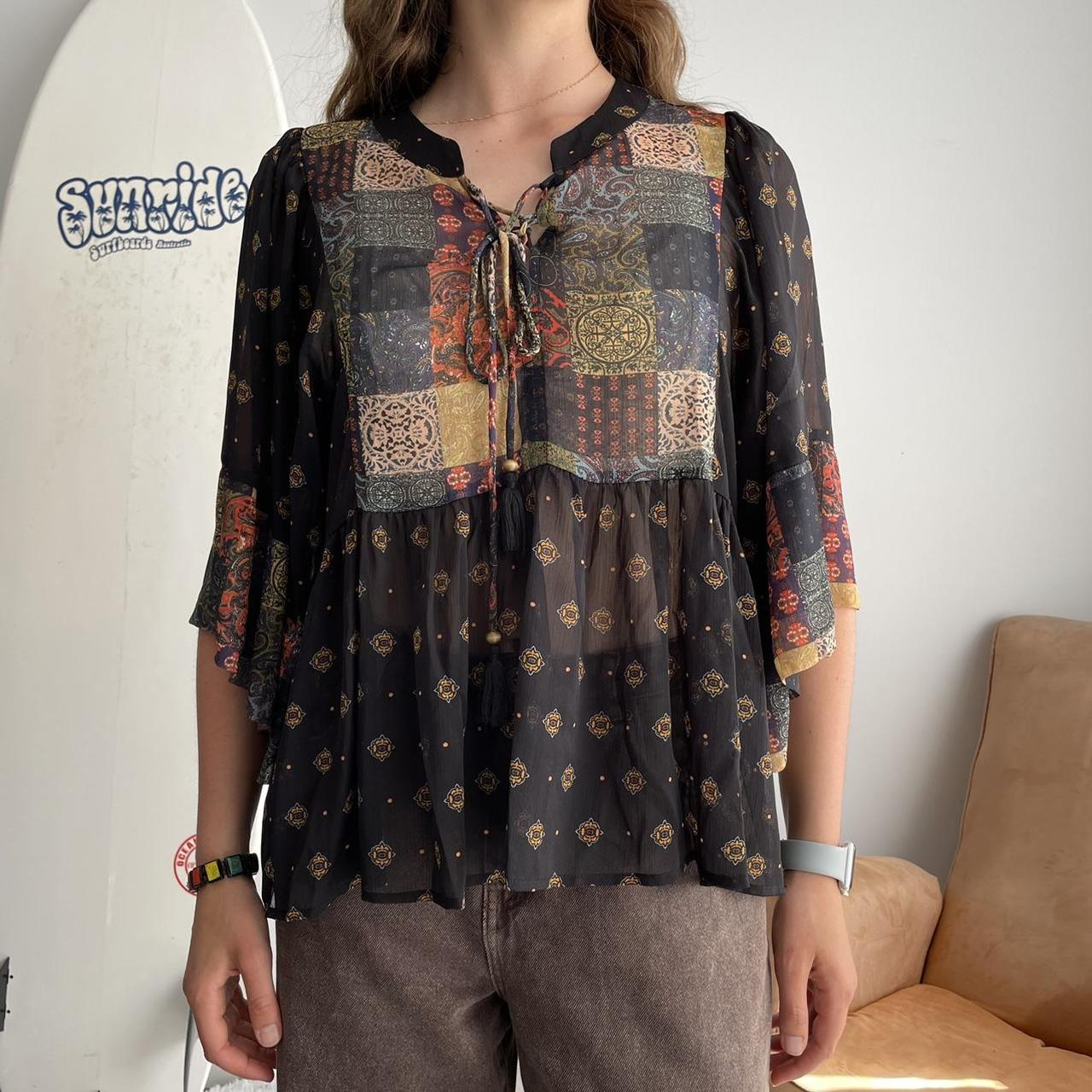 🌀gorgeous sheer, micro mesh top, featuring flared... - Depop