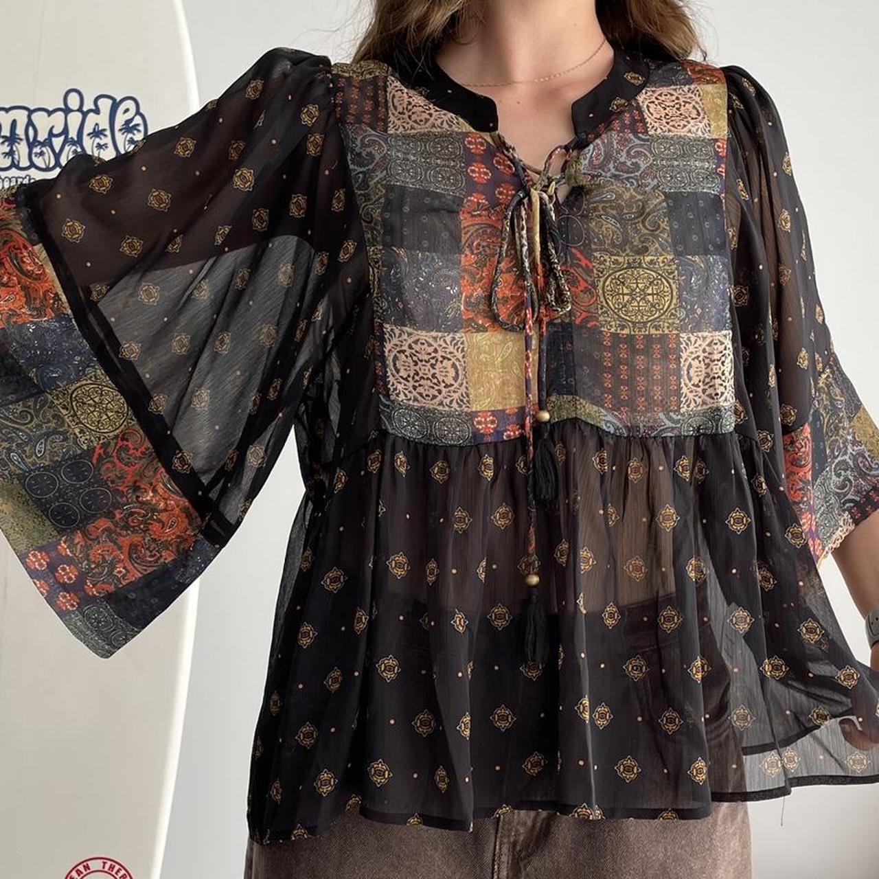 🌀gorgeous sheer, micro mesh top, featuring flared... - Depop