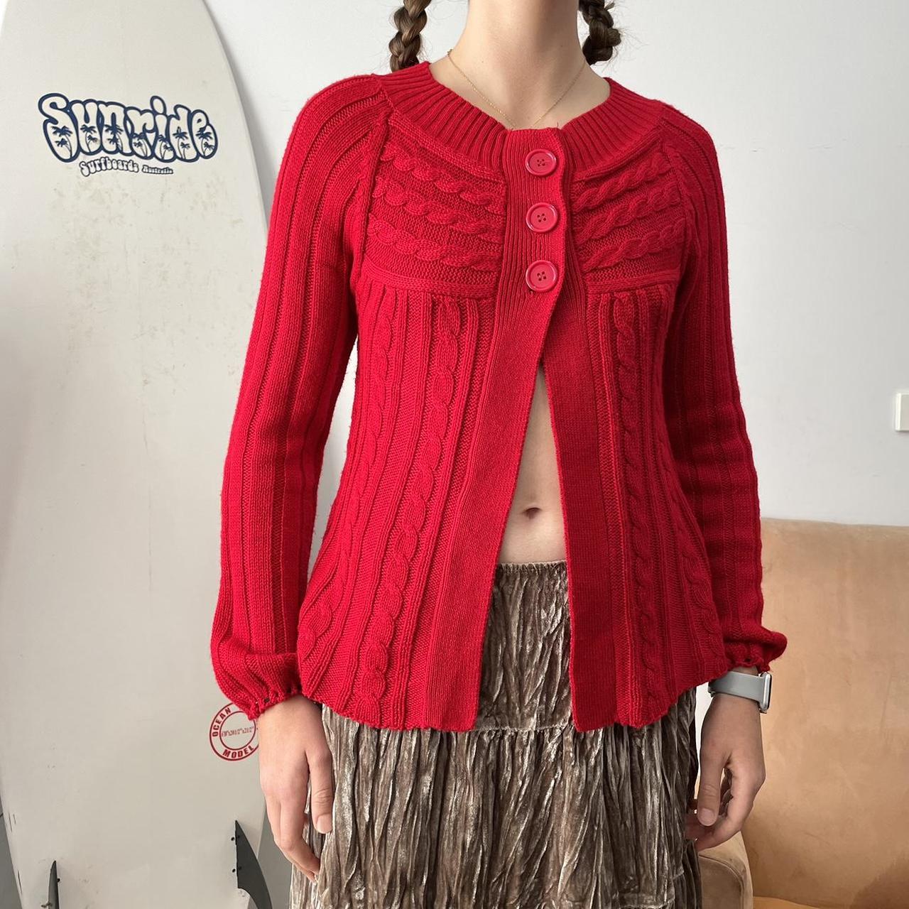 🌀 gorgeous bright red knit sweater! It has an open... - Depop