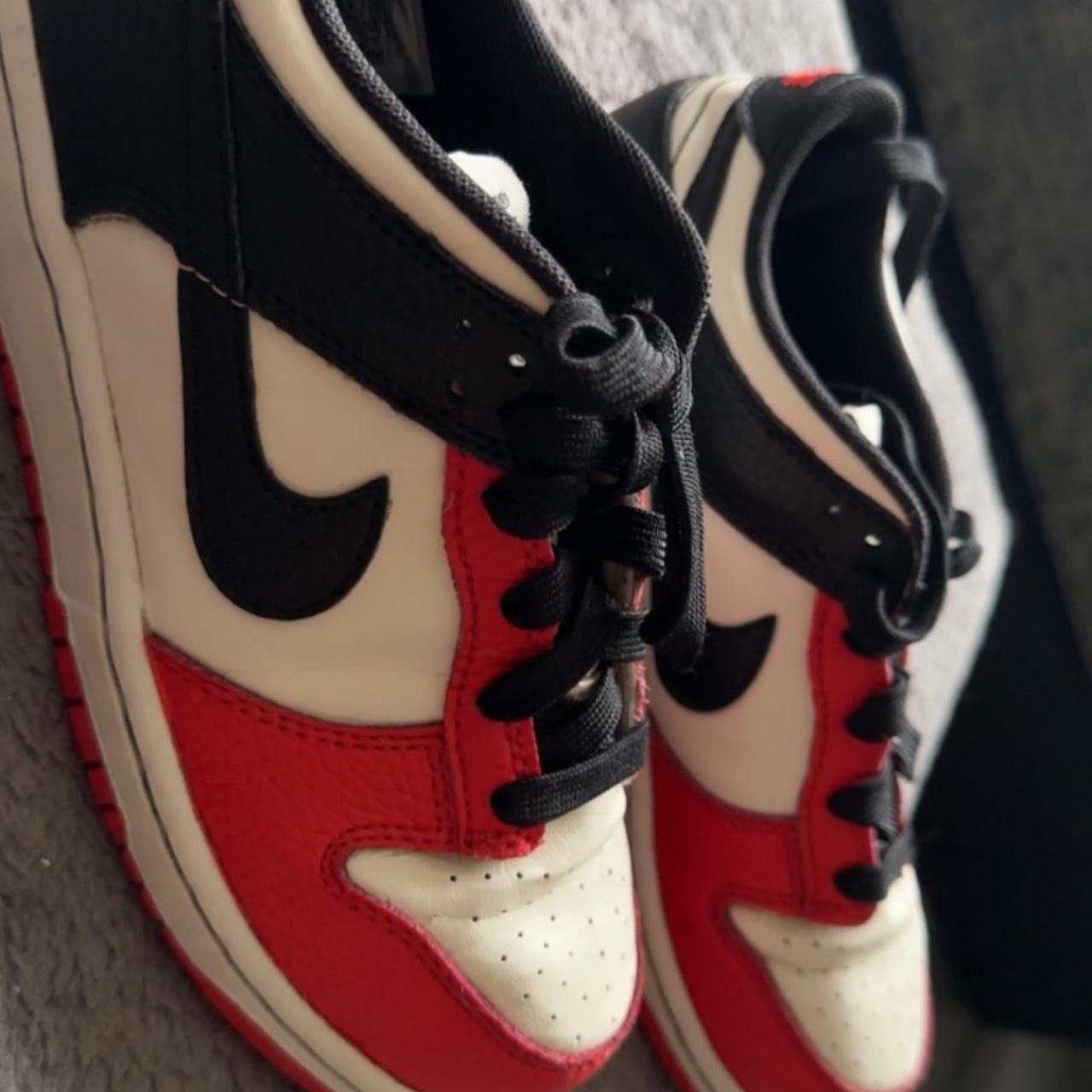 Red black and white Nike dunks Size 2.5 Only been... - Depop