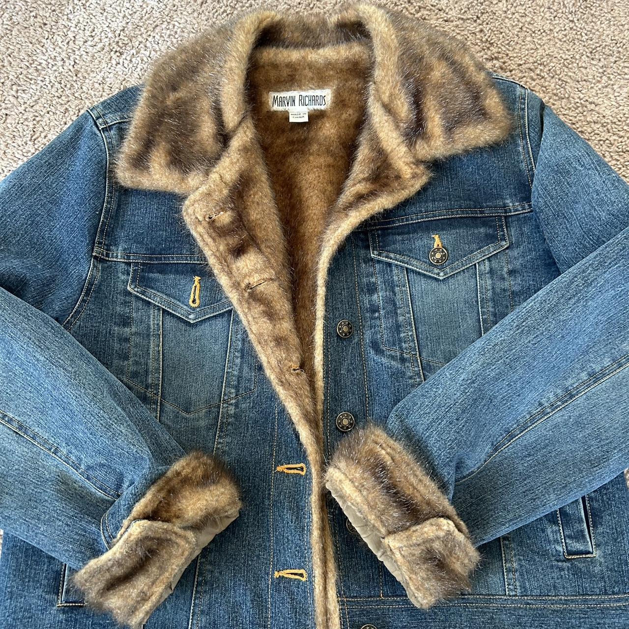 Marvin Richards faux fur lined denim jacket with fur... - Depop