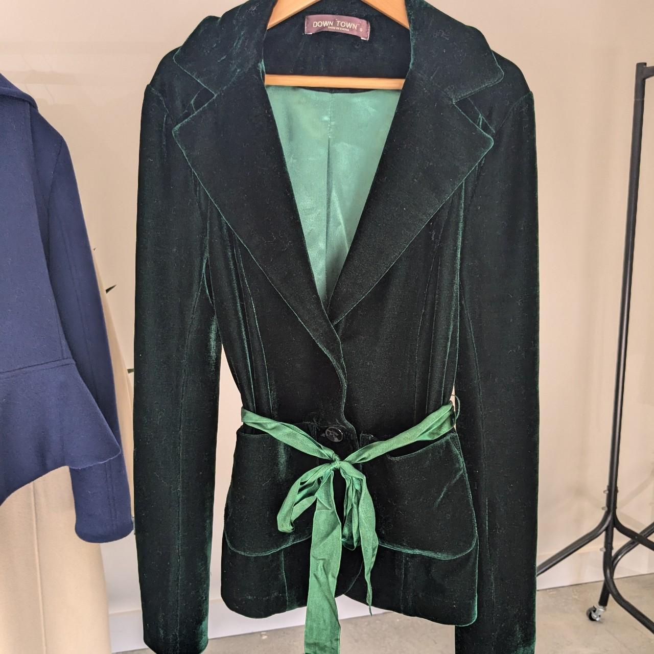 Stretchy emerald green velvet jacket coat by... - Depop
