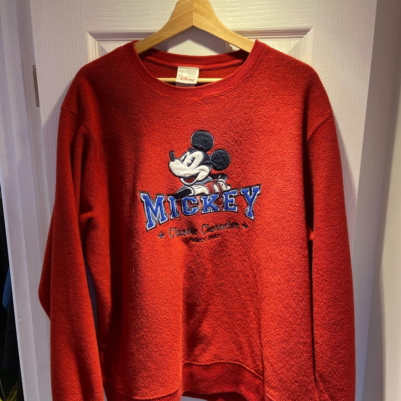 Disney Mickey Mouse Jumper Size L Red Fleece... - Depop