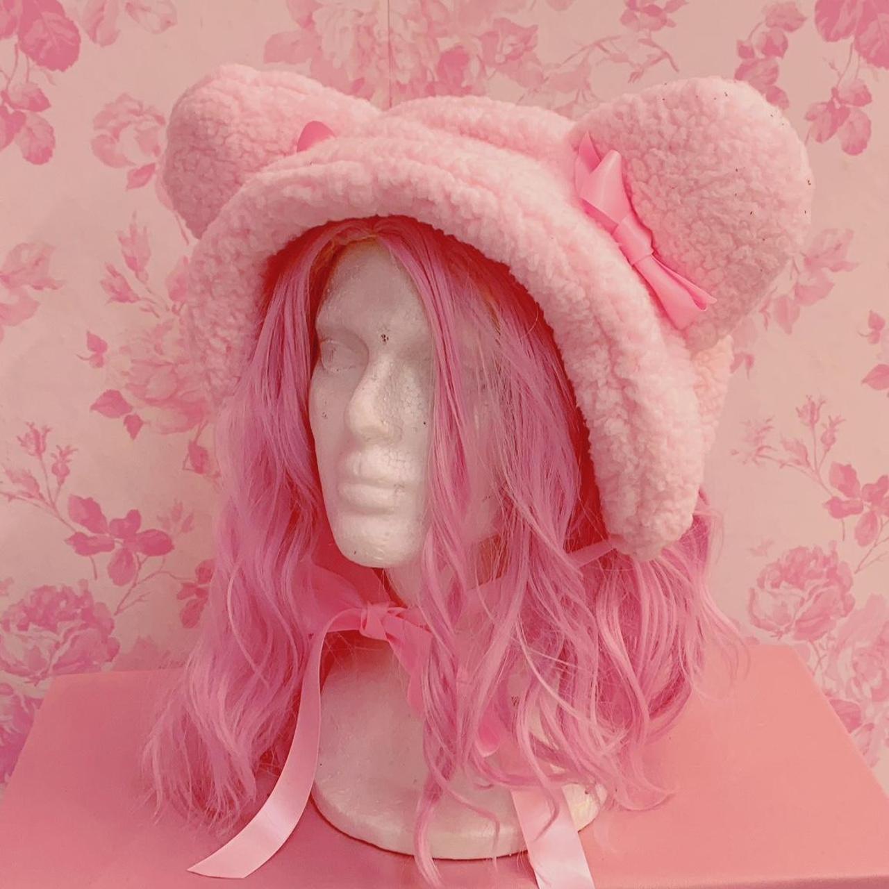 Pink fluffy bear bonnet form miss kandyholic... - Depop