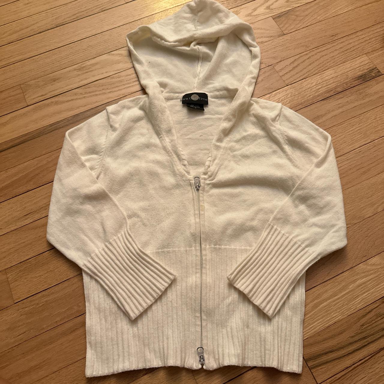 White knit zip up Double zipper 3/4 sleeves Size... - Depop