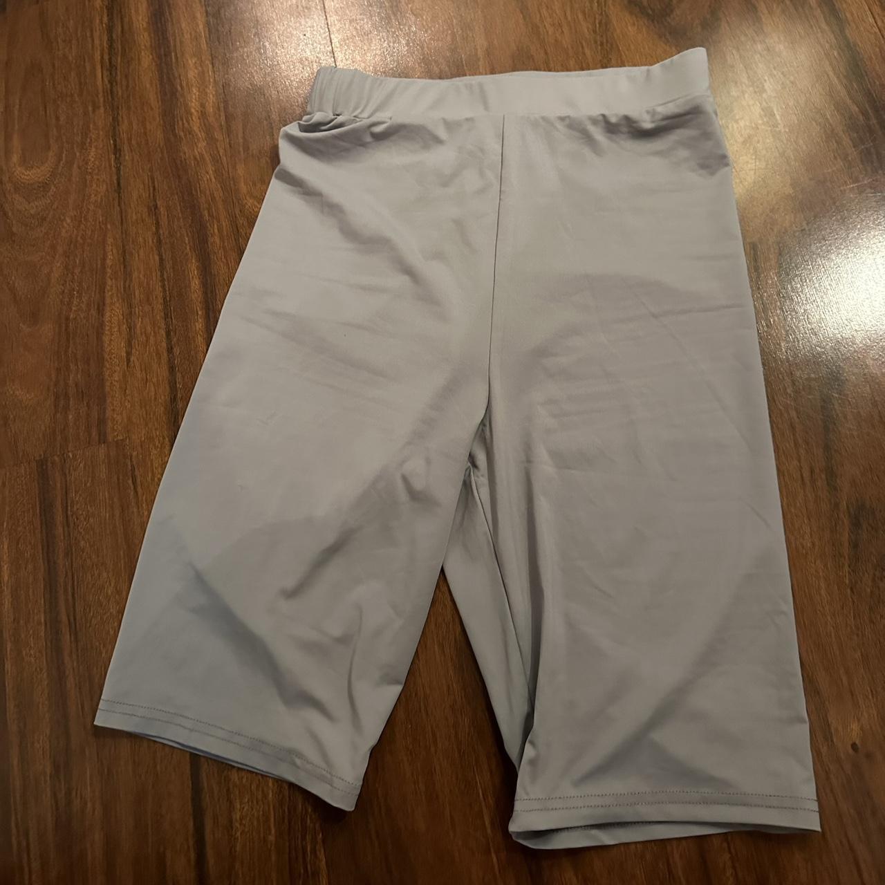 light grey spandex shorts spandex biker shorts... - Depop